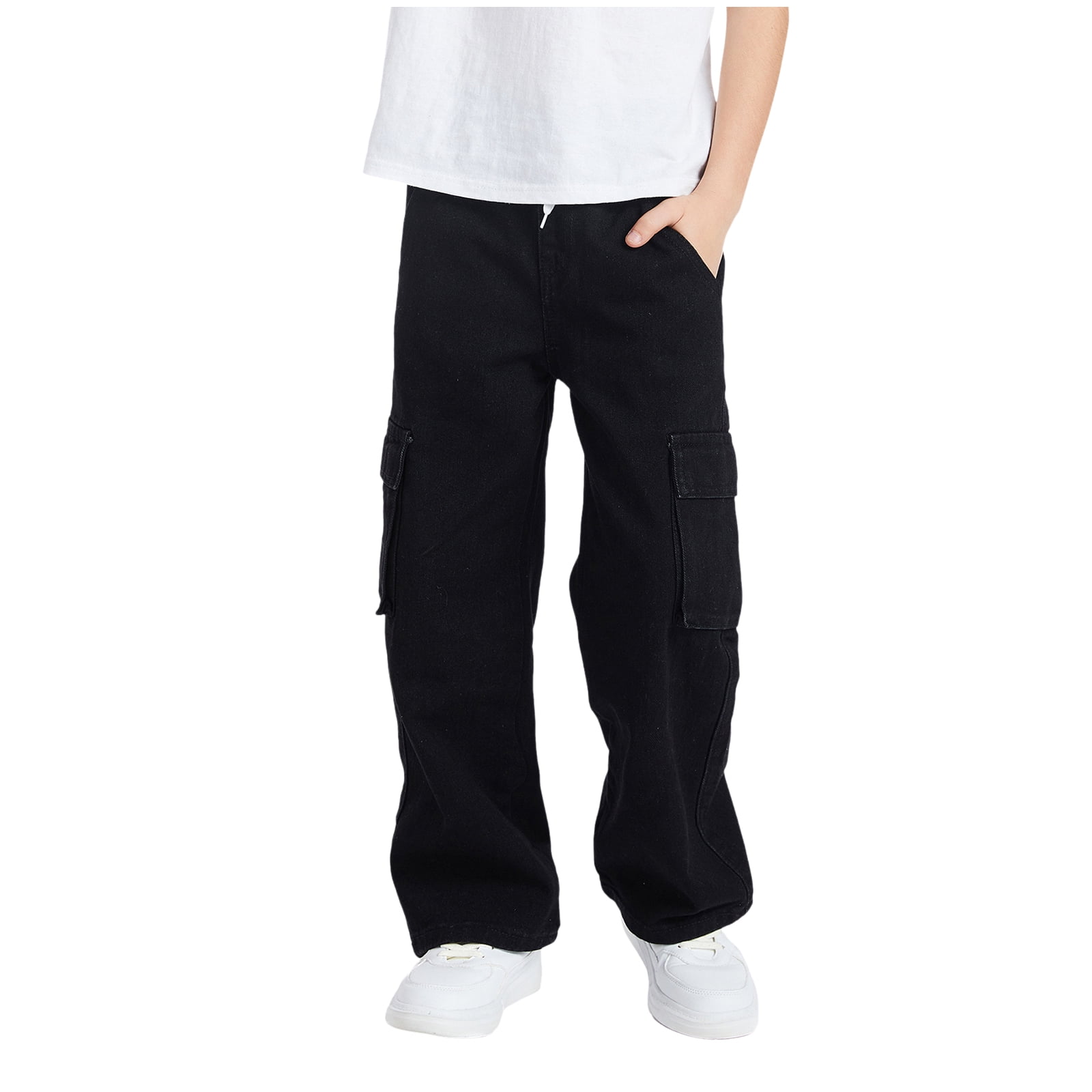 Caqnni Little Boys Cargo Pants Lightweight Wide Leg Streetwear with ...