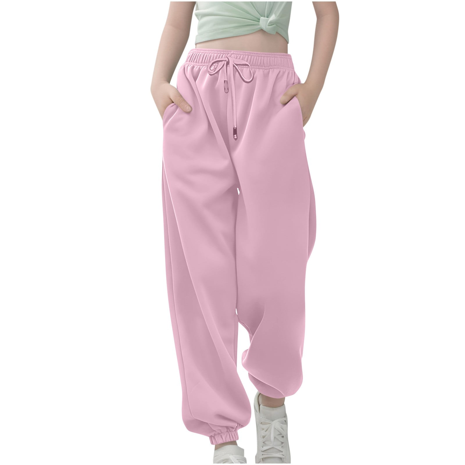 Caqnni Little Girls Cargo Pants Lightweight Wide Leg Streetwear with ...