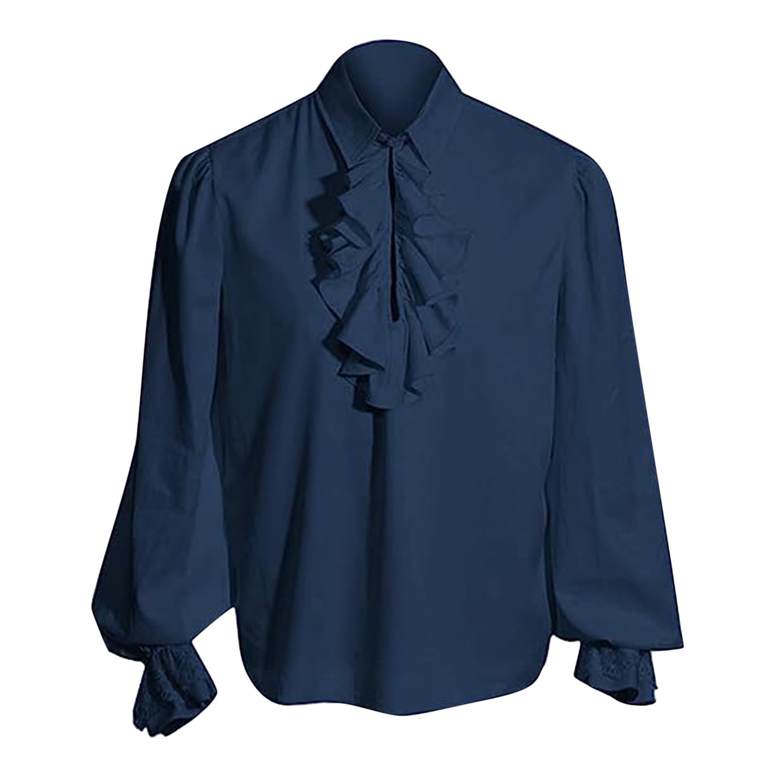 Caqnni Male Vintage Court Shirt Stand Collar Hem Lace Long Sleeve Puff ...
