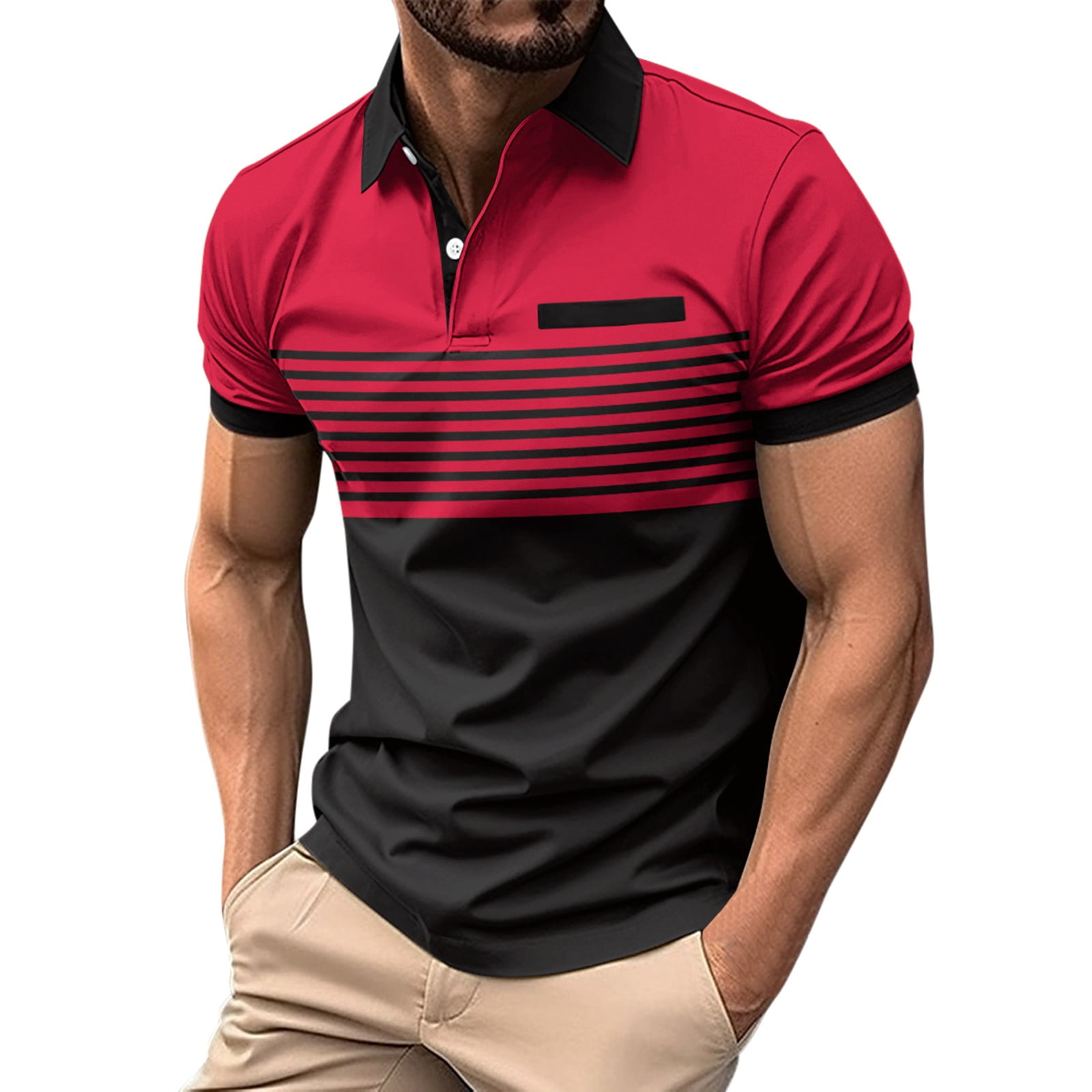 Caqnni Men's Button up Polo Shirts Slim Fit Casual Short Sleeve Golf ...