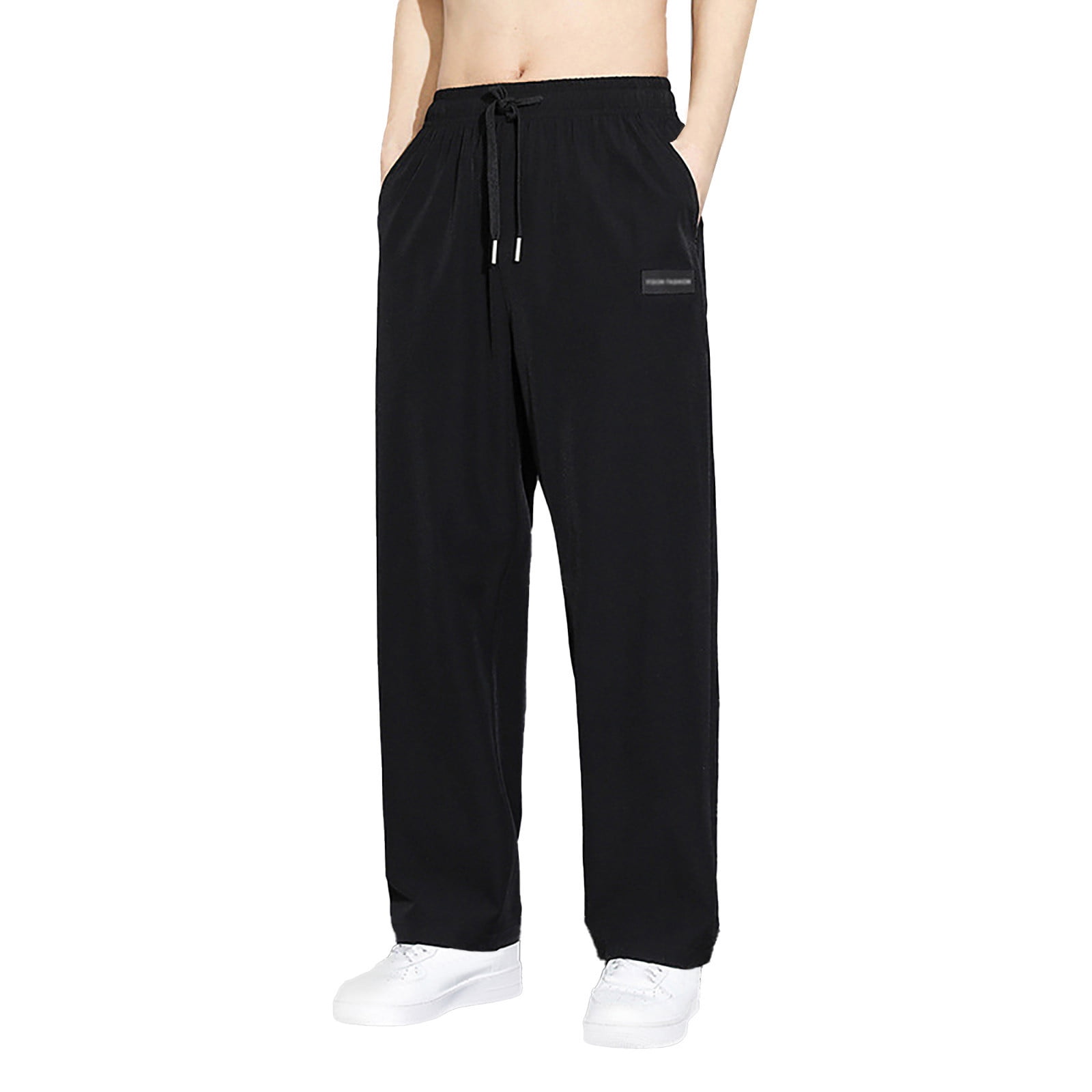 Caqnni Mens Casual Pocket Pants Loose Fit Joggers Drawstring Pants