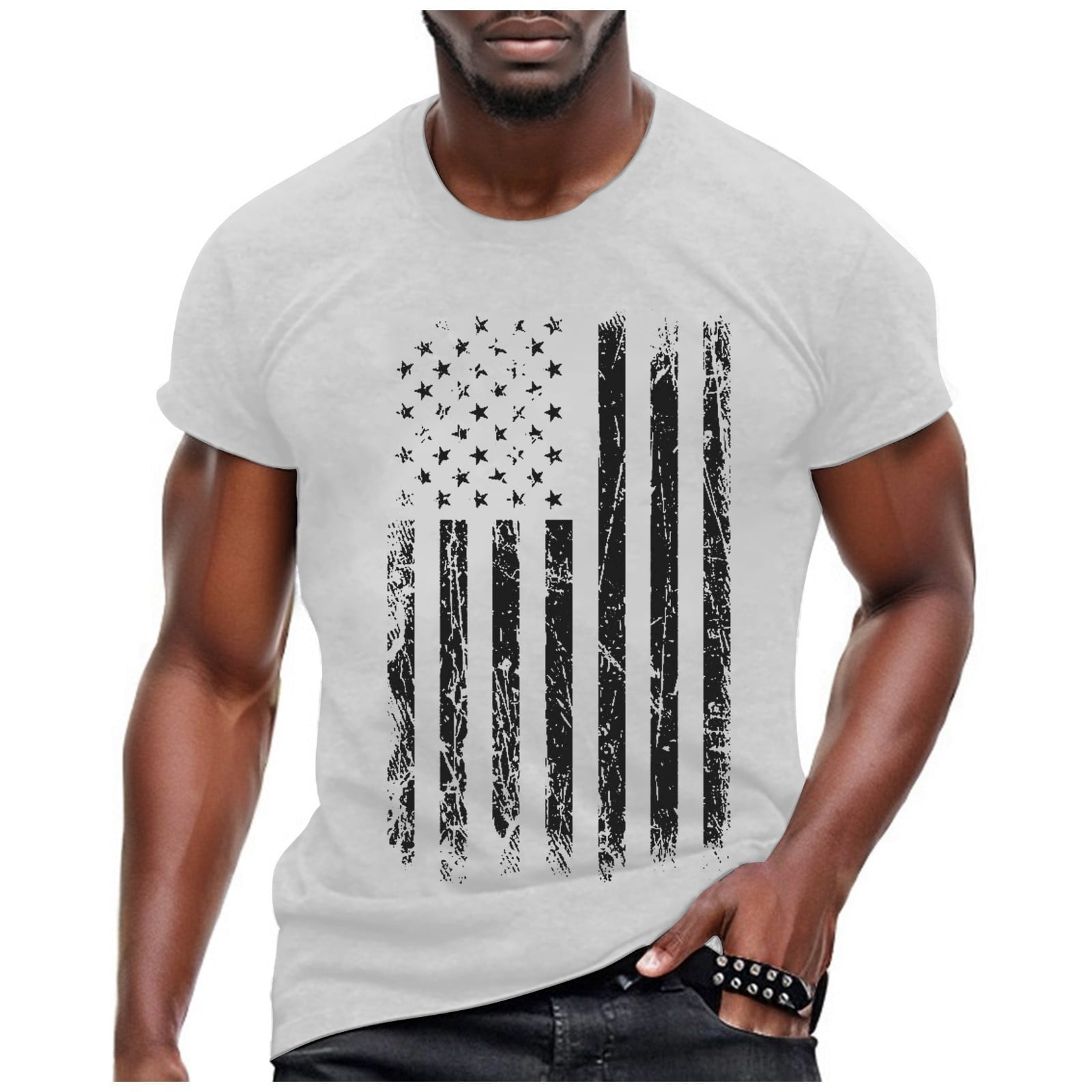 Caqnni Men's Casual USA Flag T-Shirt Casual Shirt Patriotic Tee Shirts ...