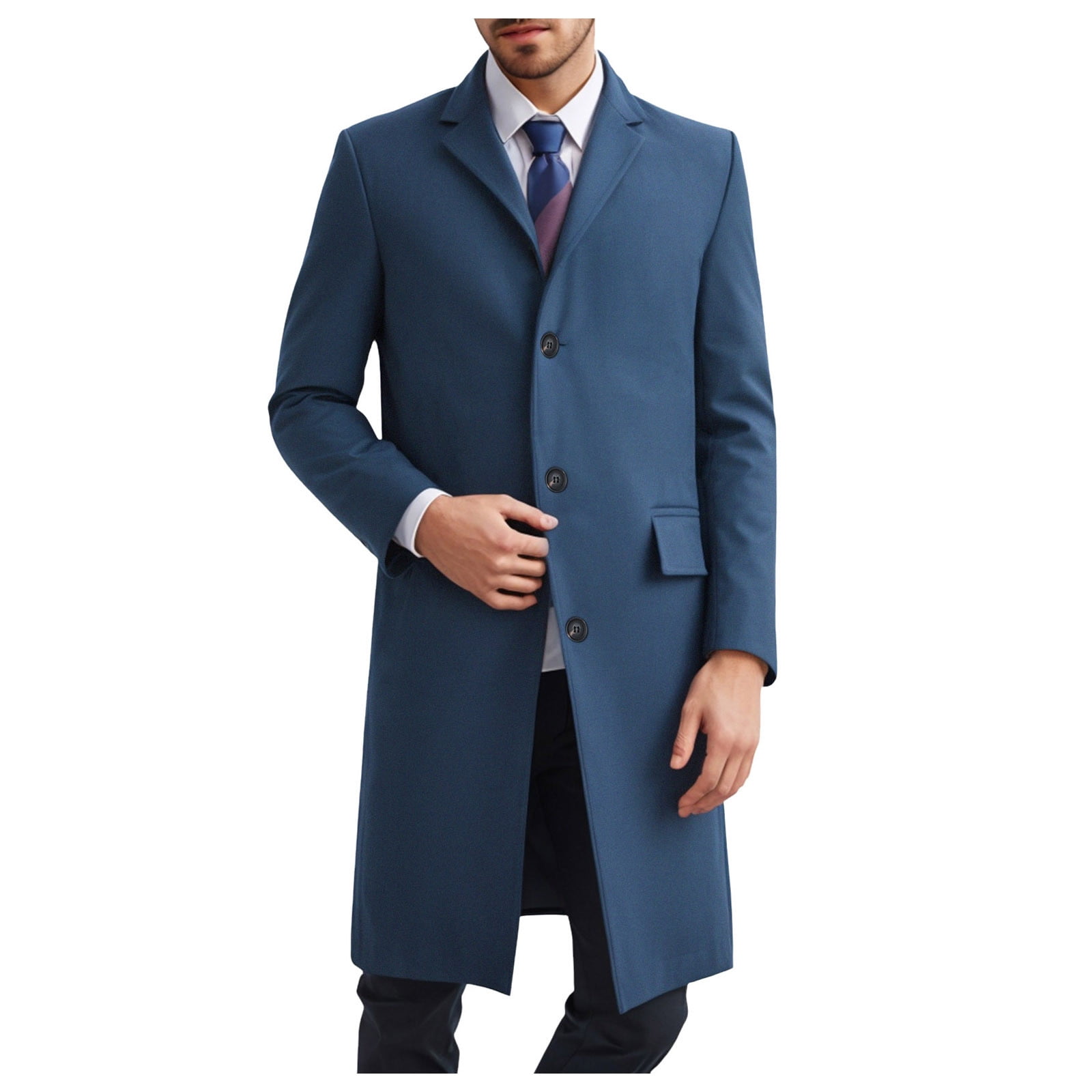 Caqnni Men's Classic Double Wool Blend Pea Coat Mid Long Trench Coat ...