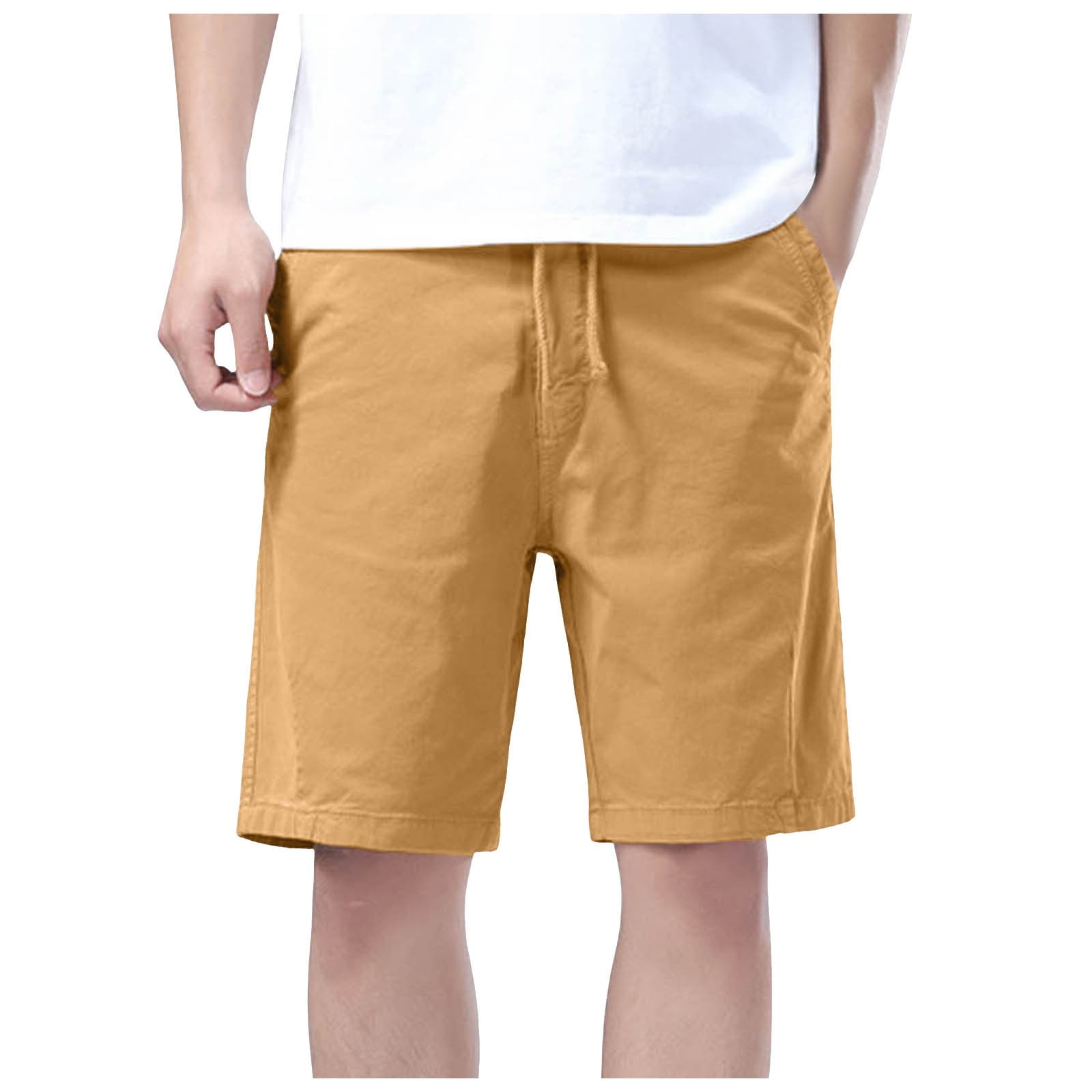 Caqnni Men's Linen Shorts Summer Beach Shorts for Men Elastic Waist ...
