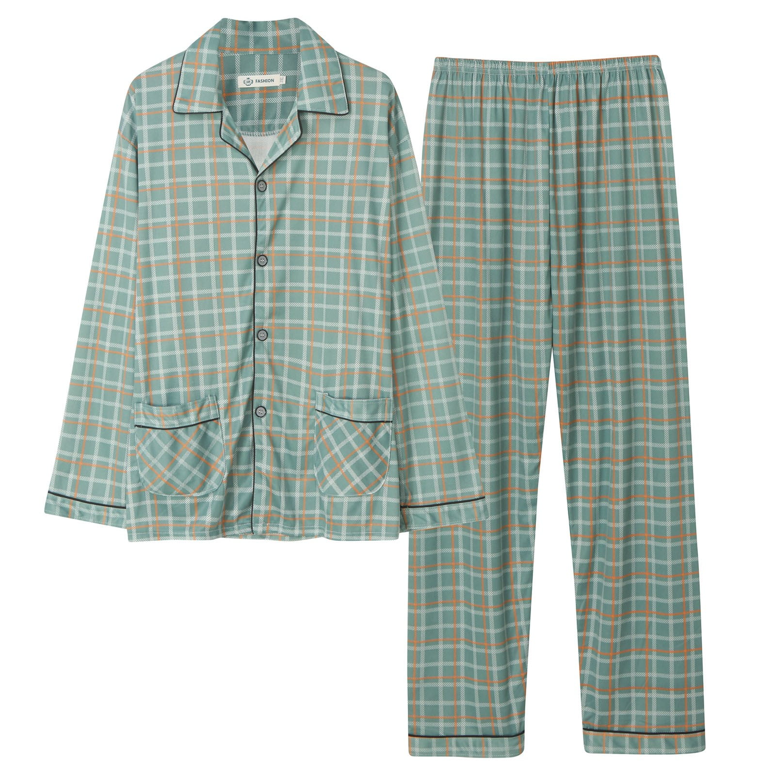 Caqnni Men's Flannel Buffalo Plaid Pajama Set Fuzzy Pj Set with Drawstring Pockets Flannel ...