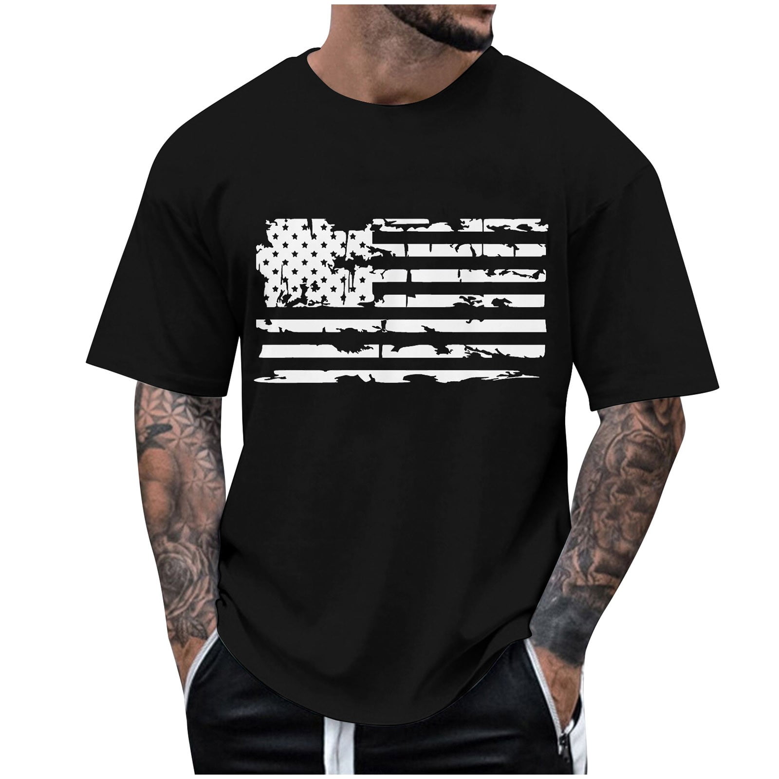 Caqnni Men's Graphic T-Shirts USA Flag Short Sleeve American Patriotic ...