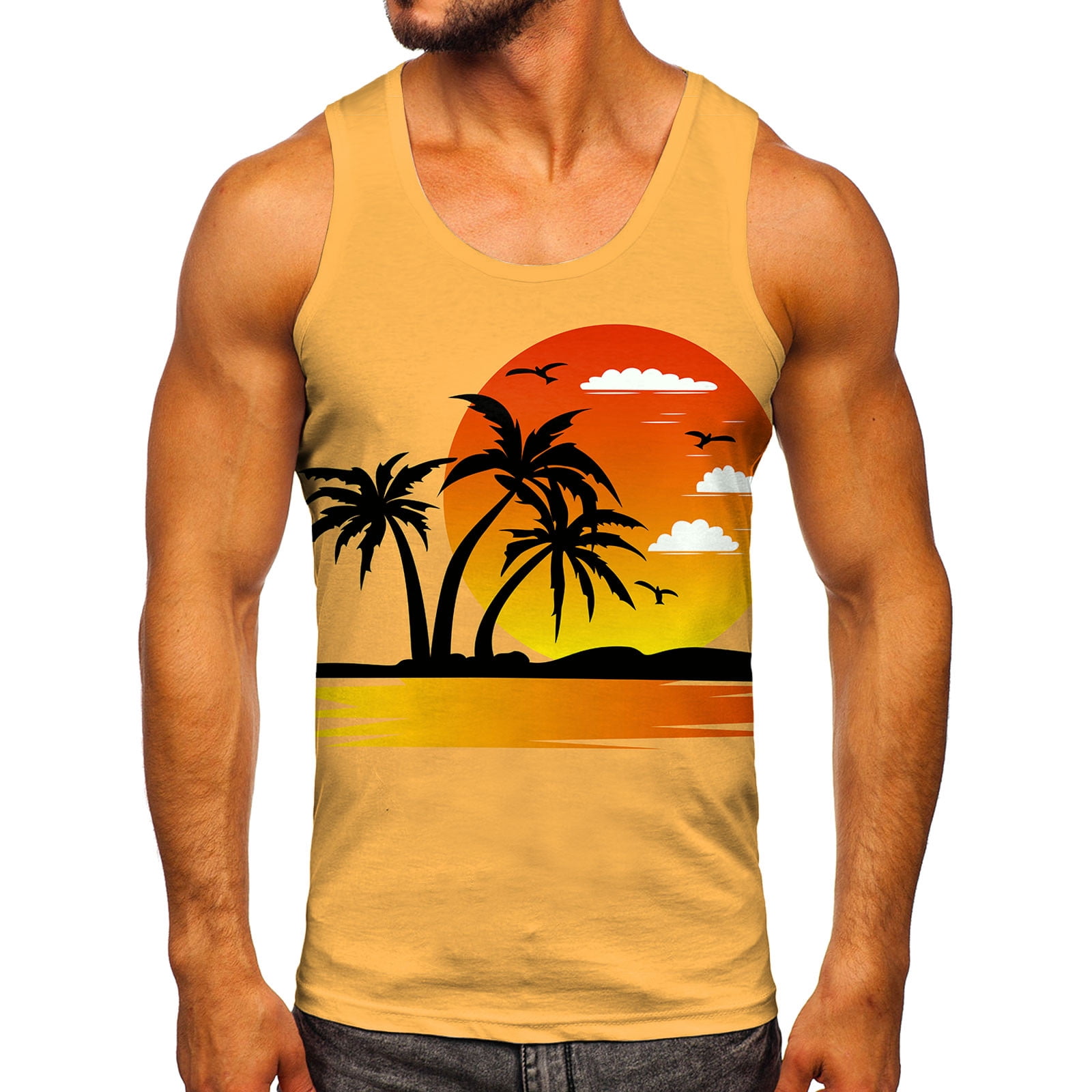 Caqnni Men's Graphic Tanks - Beach Summer Graphic Tank Tops for Men(L ...