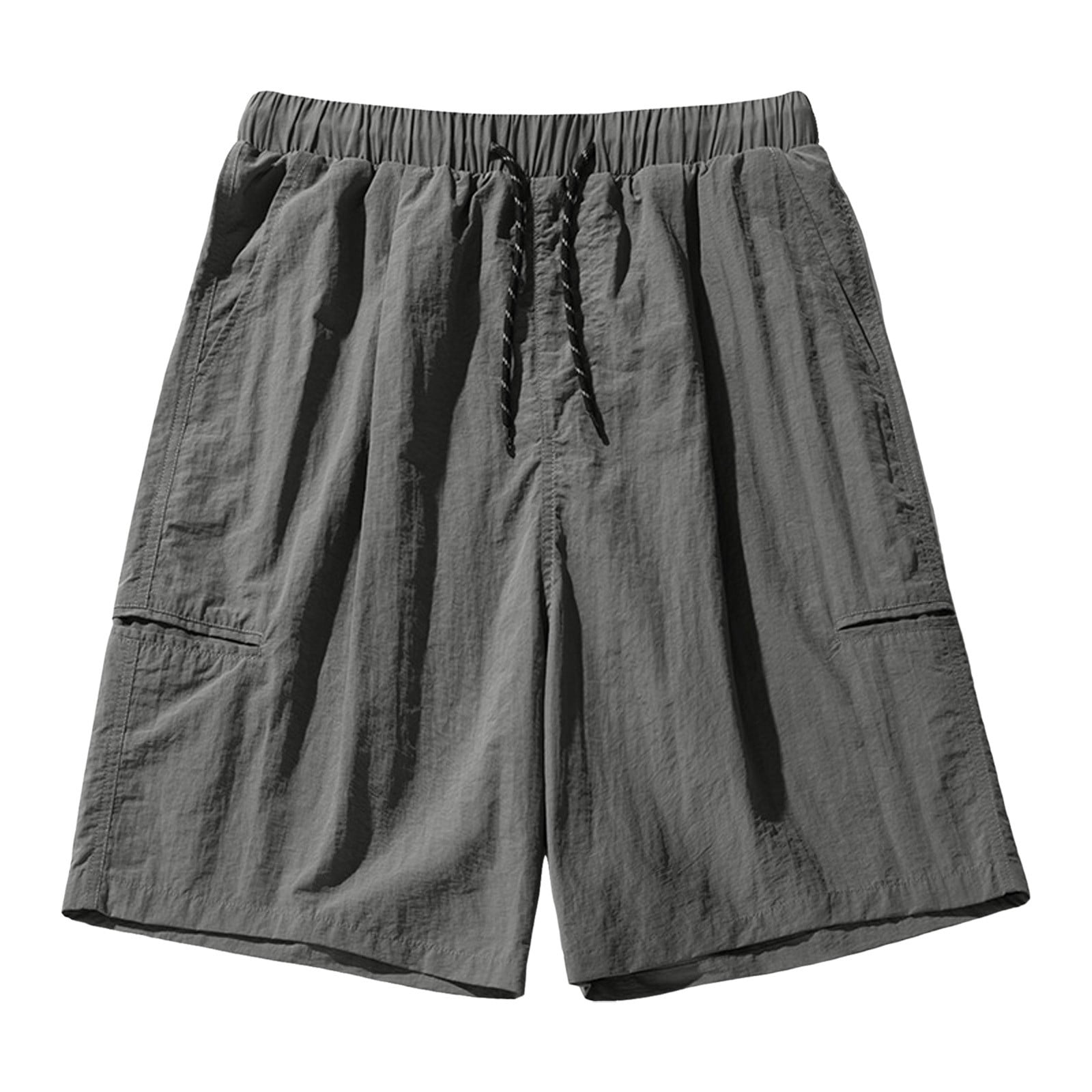 Caqnni Men's Linen Shorts Casual Summer Elastic Waist Drawstring ...