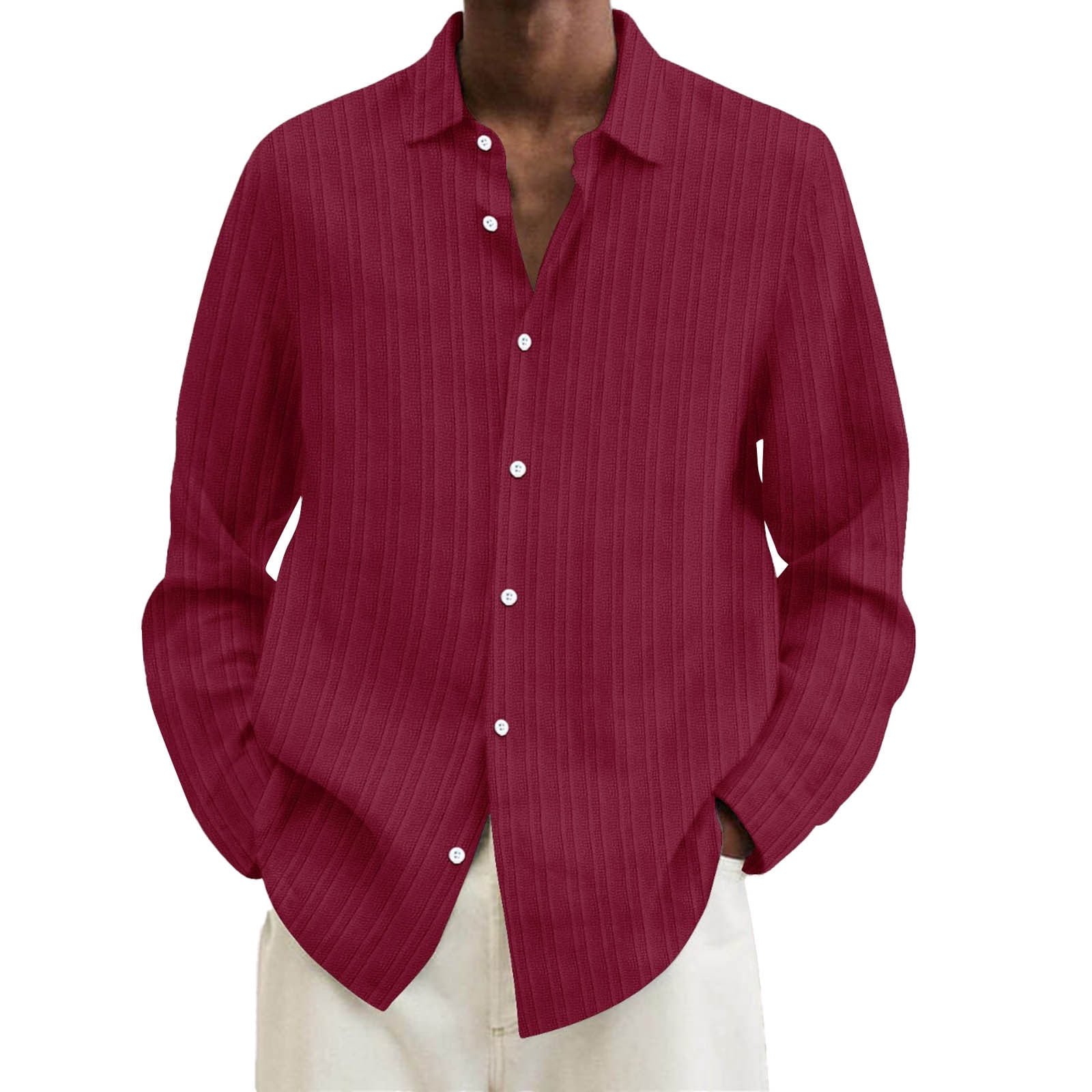 Caqnni Mens Linen Button Down Shirts Long Sleeves Summer Beach Casual ...