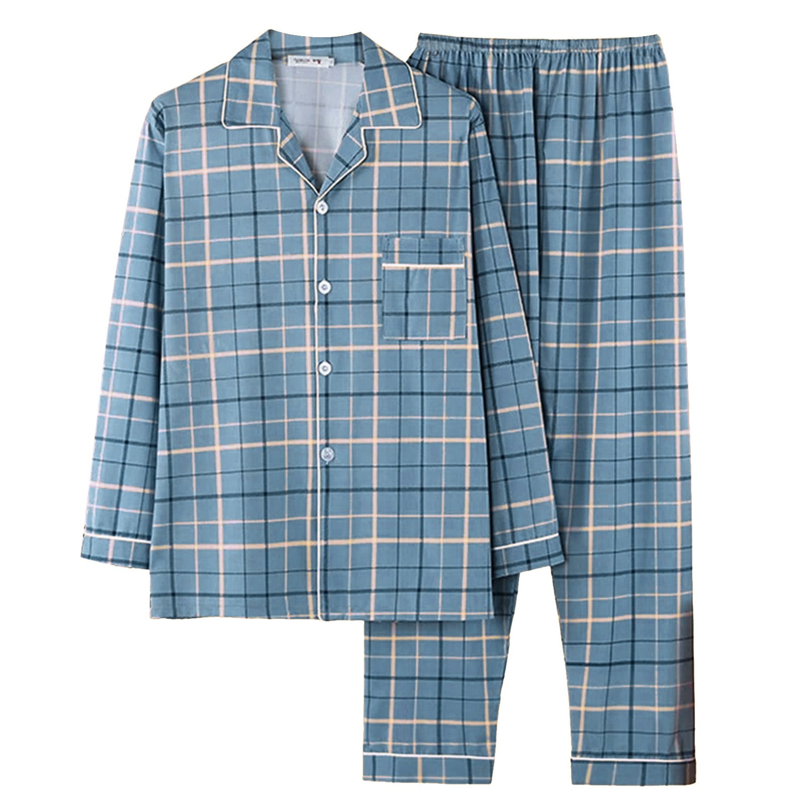 Caqnni Men's Plaid Pajama Bottom Set Sleepwear Lounging Relaxed House ...