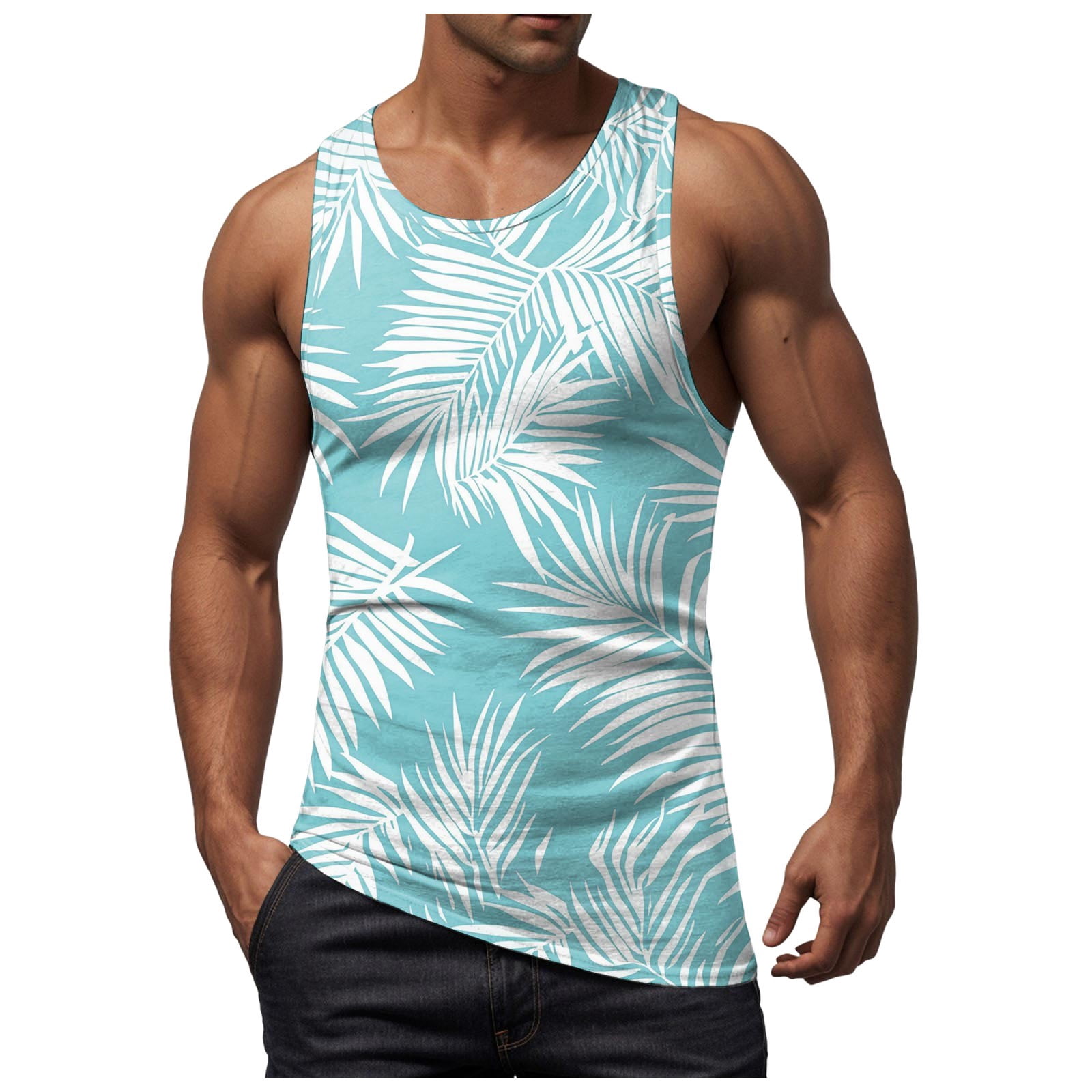 Caqnni Men's Tank Top Cotton Muscle Workout Gym Shirts Moisture Wicking ...