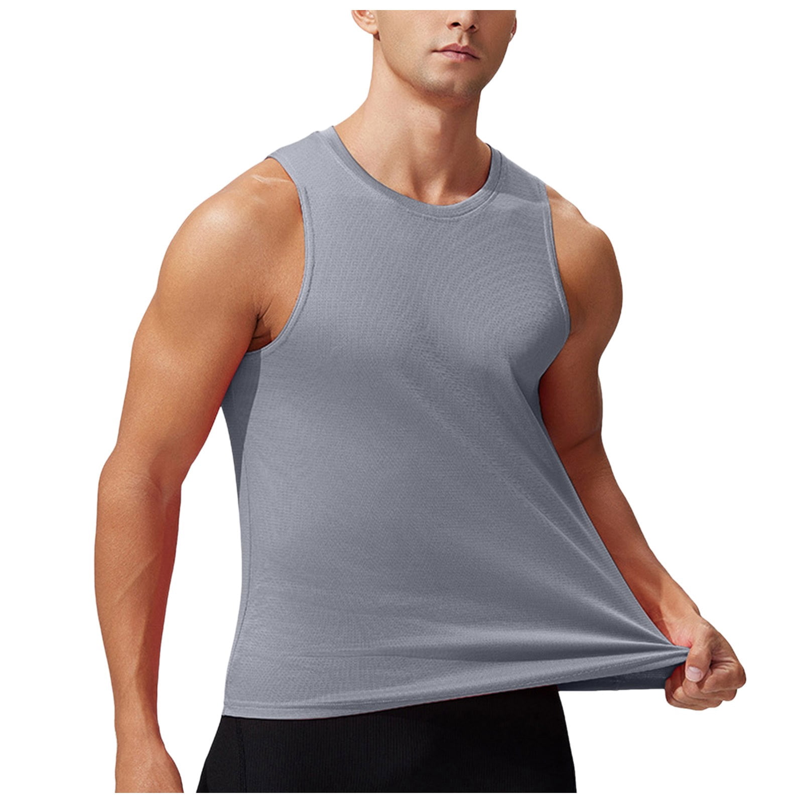 Caqnni Men's Workout Tank Tops Gym Sleeveless Shirts 0 Neck ...