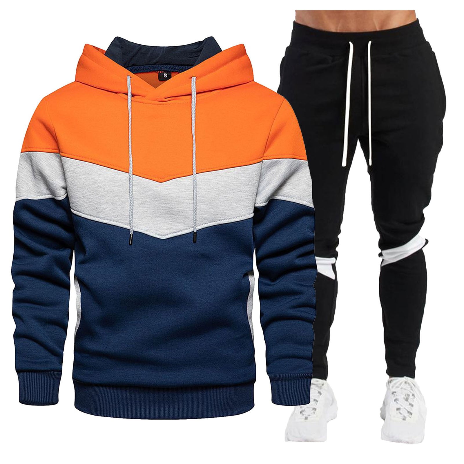 Caqnni Mens 2 Piece Tracksuit Fall Contrast Color Outfits Fall Winter ...