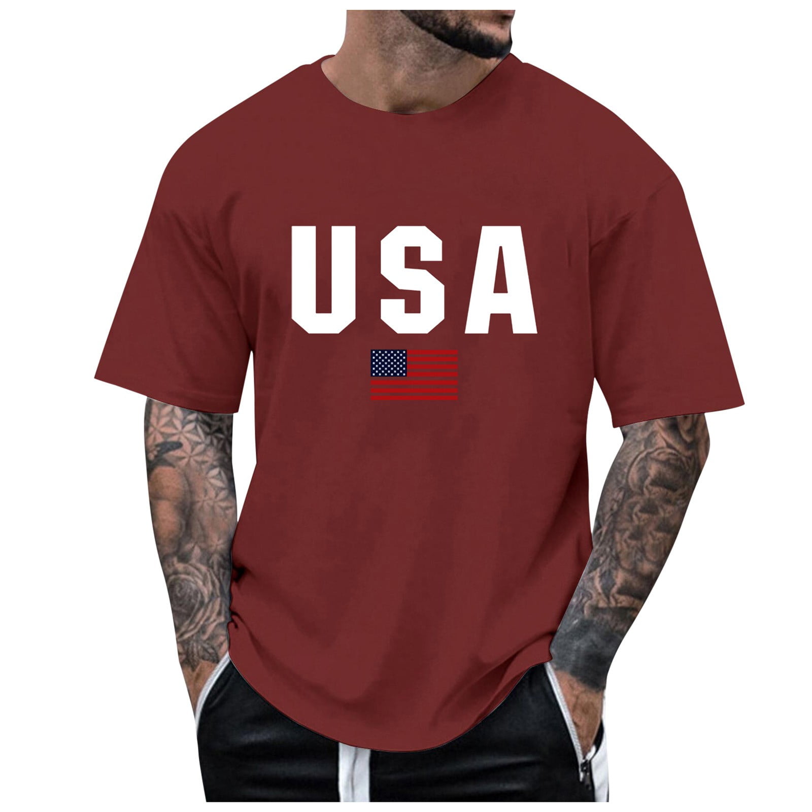 Caqnni Mens 4th of July T-Shirt Short Sleeve USA Patriotic American ...