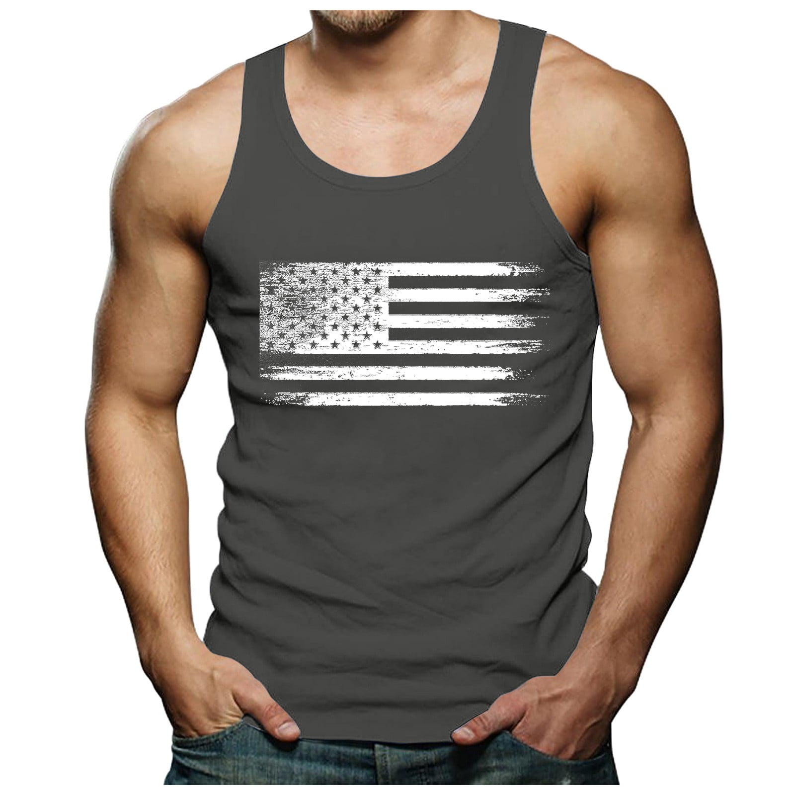 Caqnni Mens American Flag Tank Tops Sleeveless Shirts Round Neck 4th ...