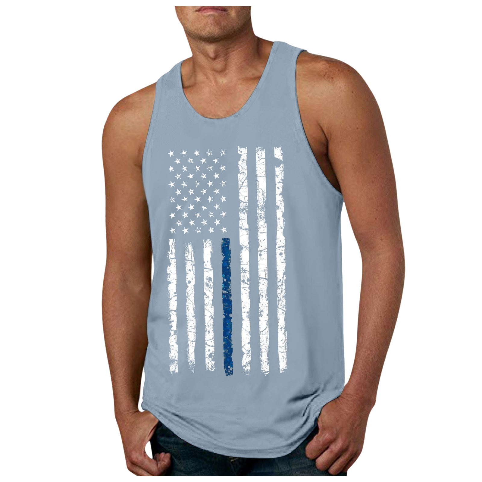 Caqnni Mens American Flag Tank Tops Sleeveless Shirts Round Neck 4th ...