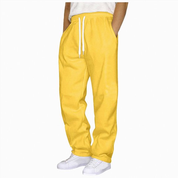 Caqnni Mens Fleece Sweatpants Open Bottom Basic Running Joggers Wide ...