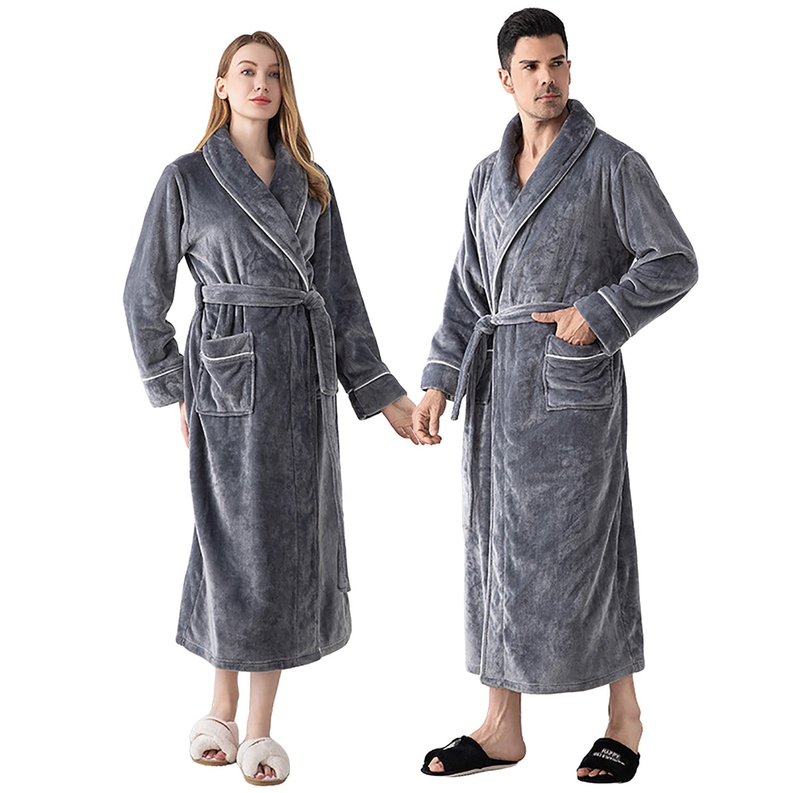 Caqnni Mens Hooded Robe Plush Soft Warm Mid Length Fleece Bathrobe for Men Bathrobe Sleepwear ...