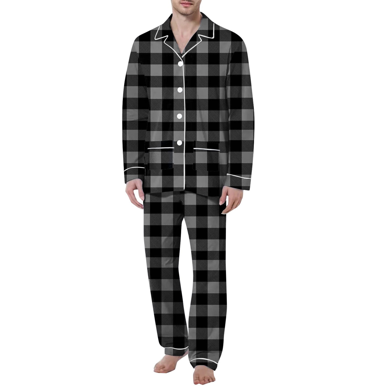 Caqnni Men's Plaid Pajama Bottom Set Sleepwear Lounging Relaxed House ...