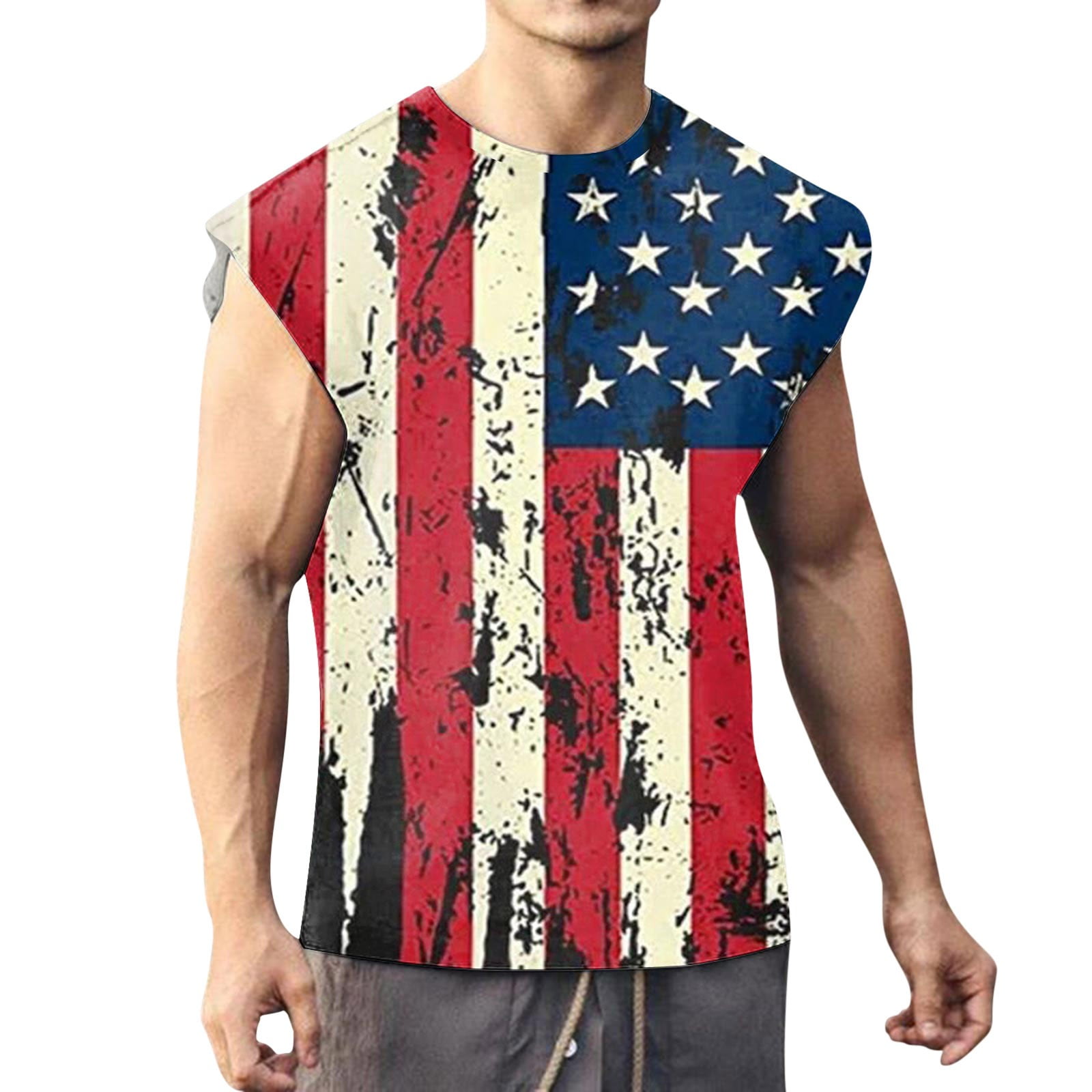 Caqnni Mens Sleeveless Y Back Muscle Half Crop Tank Top Tee T Shirts