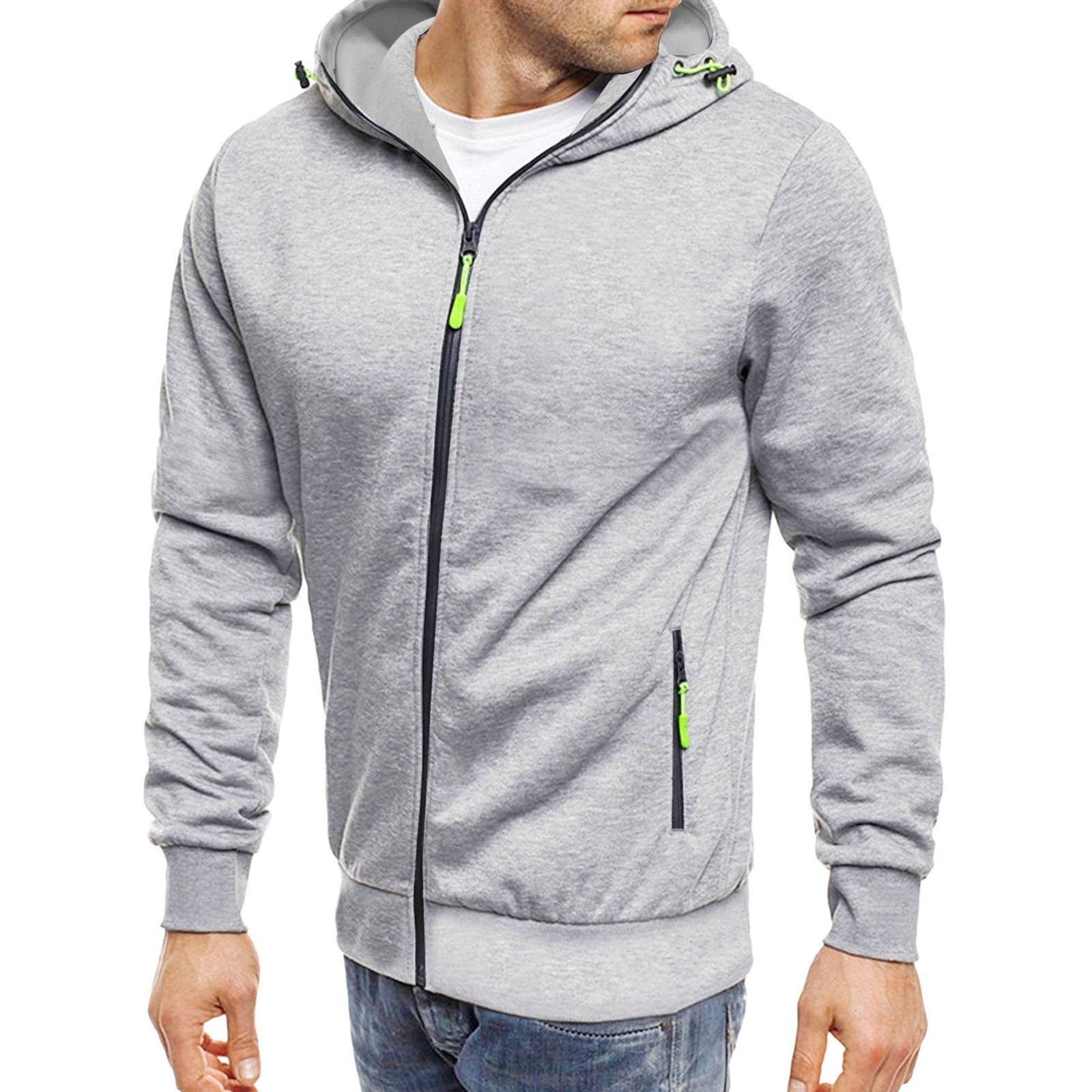 Caqnni Mens Slim Fit Zip up Hoodie Long Sleeve Thin Jacket Full Zip ...
