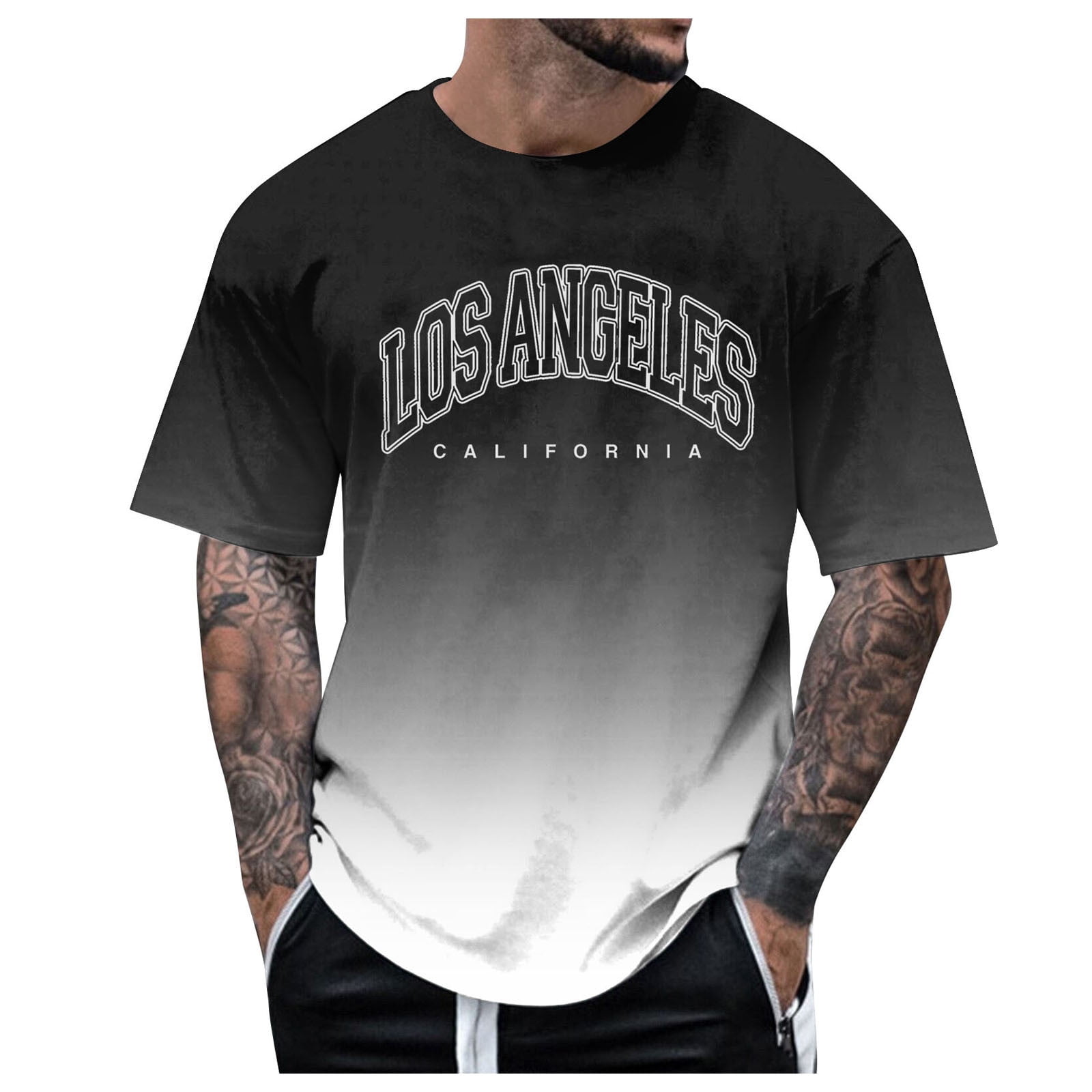 Caqnni Mens Summer Muscle Fitness Street Personality Crew Neck Short ...