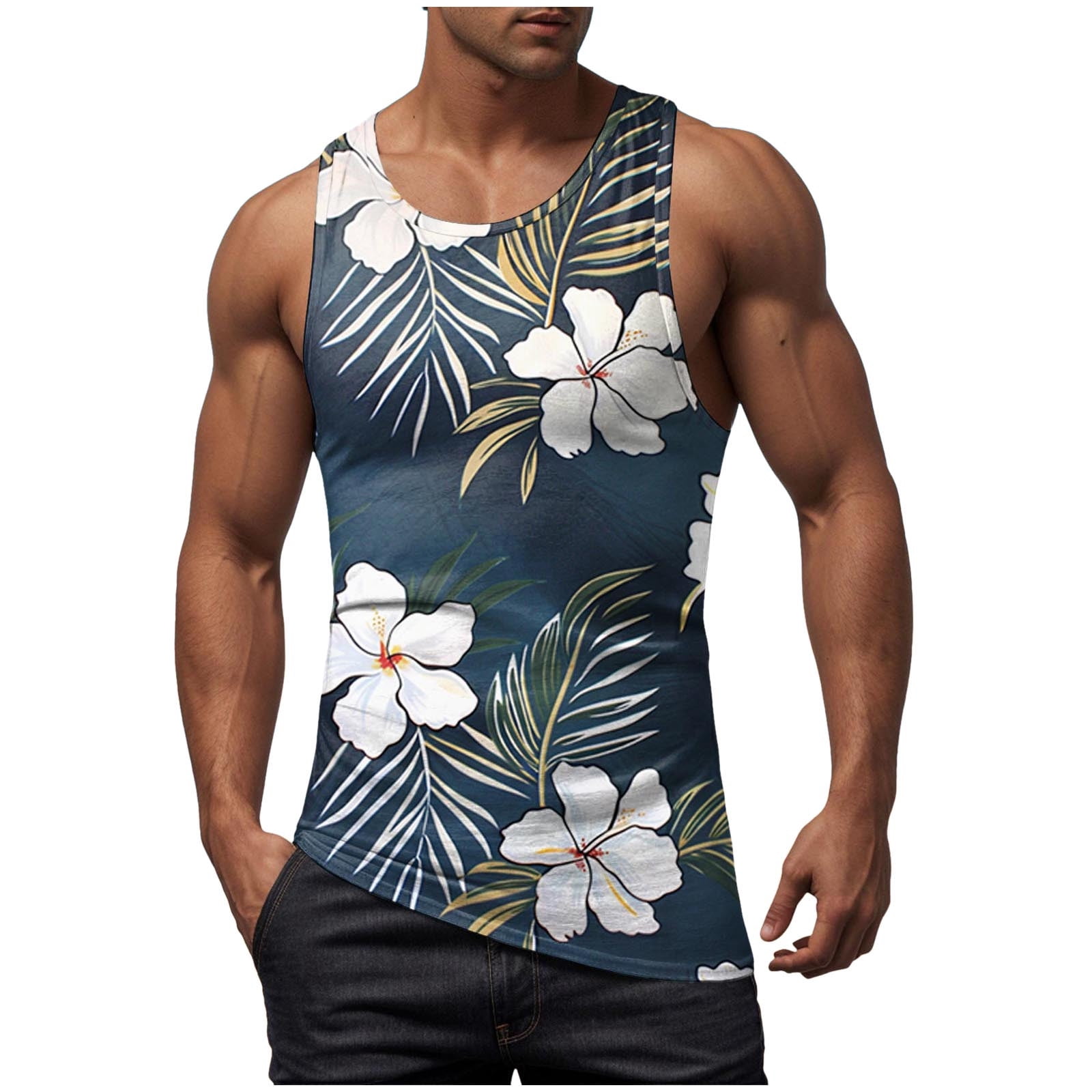Caqnni Mens Tank Top Summer Casual Basic Loose Sleeveless T Shirt Gym ...