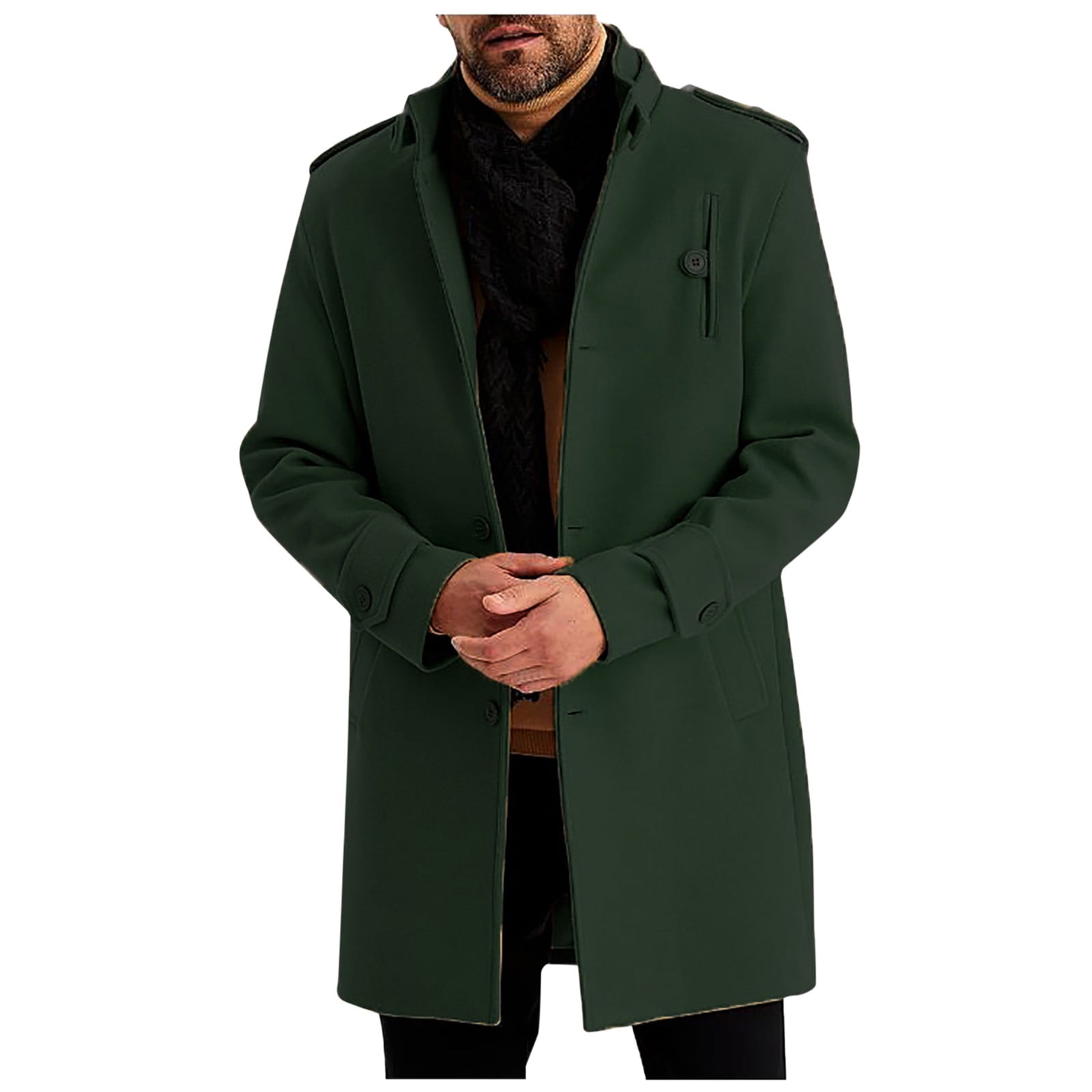 Caqnni Mens Trench Coat Double Mid Long Jacket Casual Belted Overcoat ...