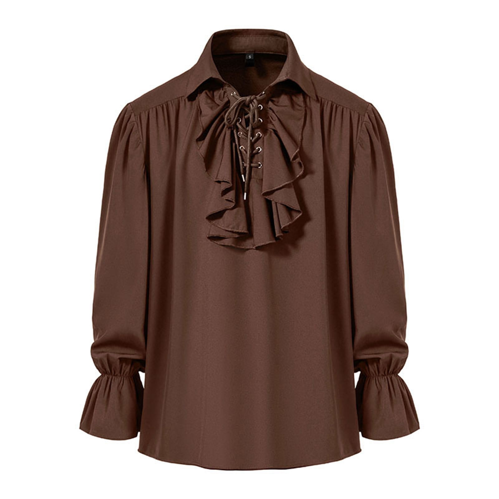 Caqnni Mens Vintage Court Shirts Stand Collar Hem Long Sleeve Puff ...