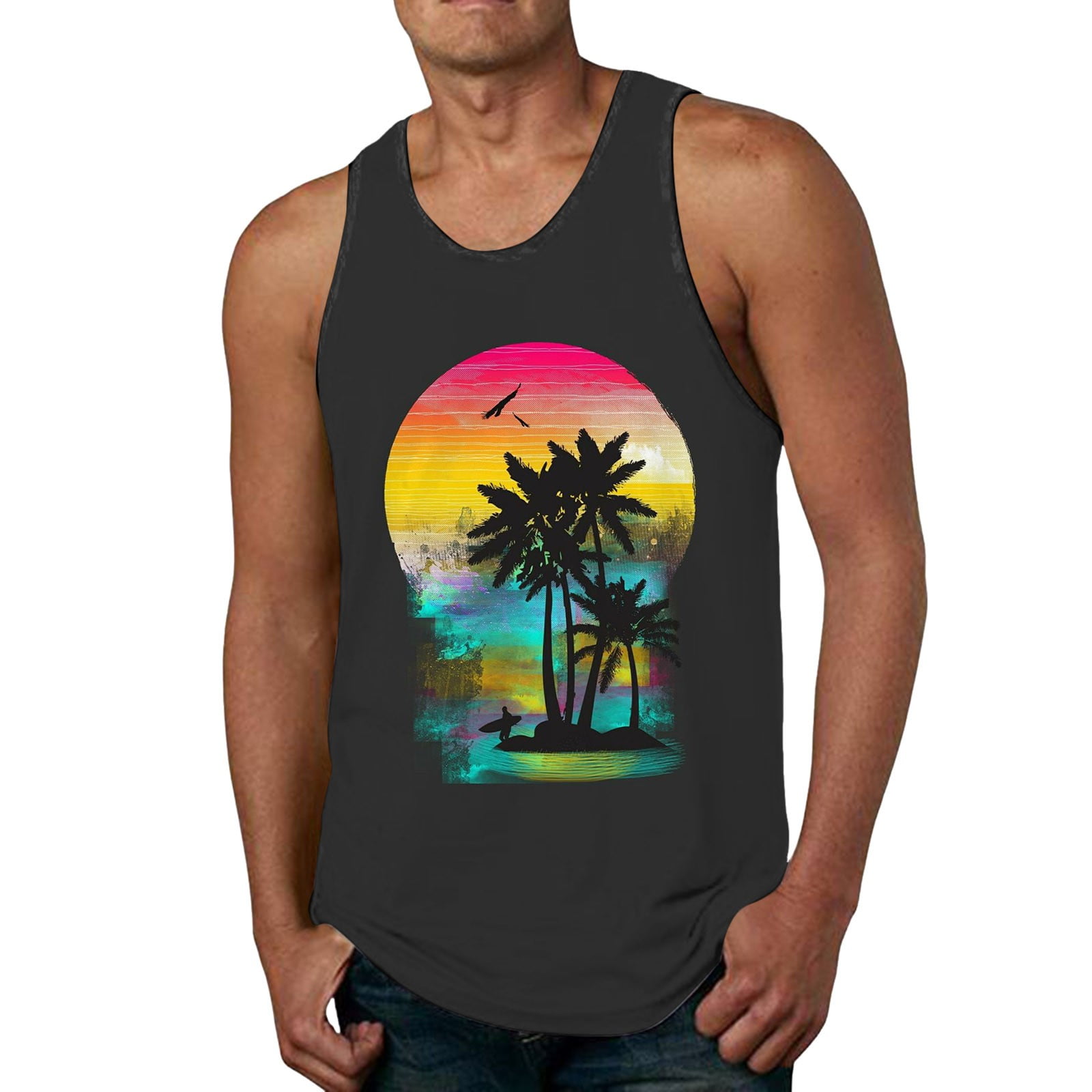 Caqnni Mens Workout Tank Tops Mens Tank Top Cotton Muscle Workout Gym