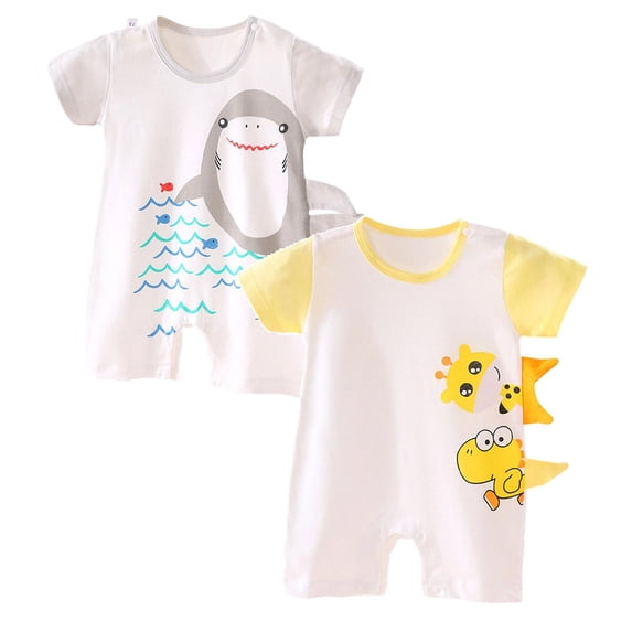 Caqnni Newborn Infant Unisex Summer Trendy 2-Pack Rompers Short Sleeve ...