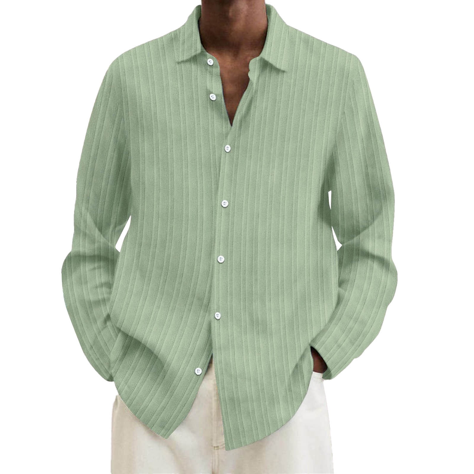 Caqnni Mens Cotton Linen Shirts Casual Band Collar Long Sleeve Summer ...