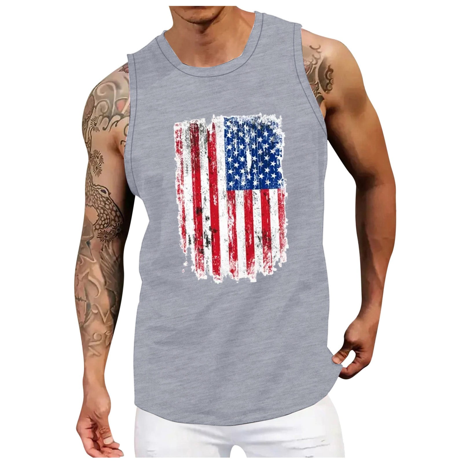 Caqnni Patriotic American Tank Top Shirts Sleevelesst for Men 4th of ...