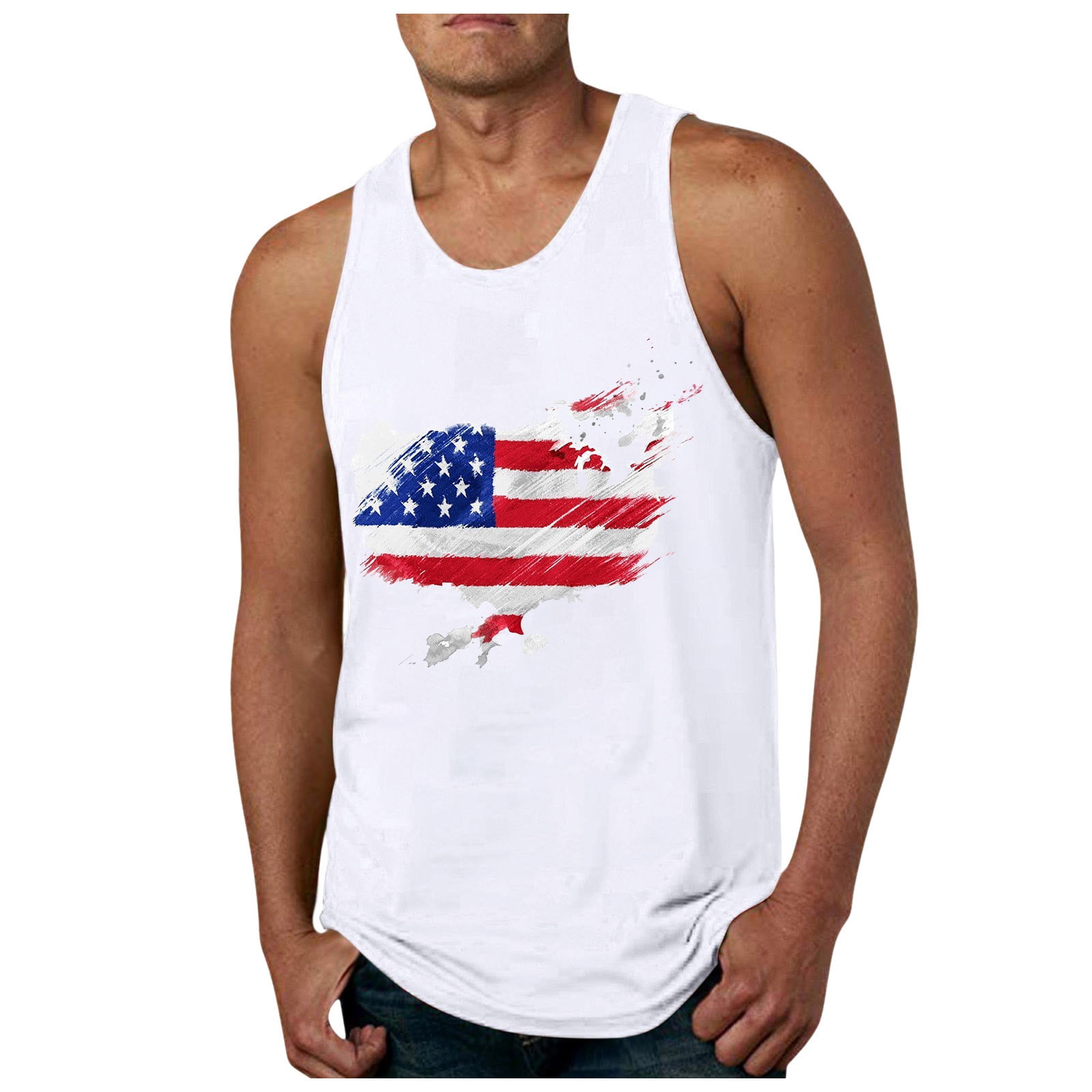 Caqnni Patriotic Tank Tops for Men Distressed American Flag Graphic ...