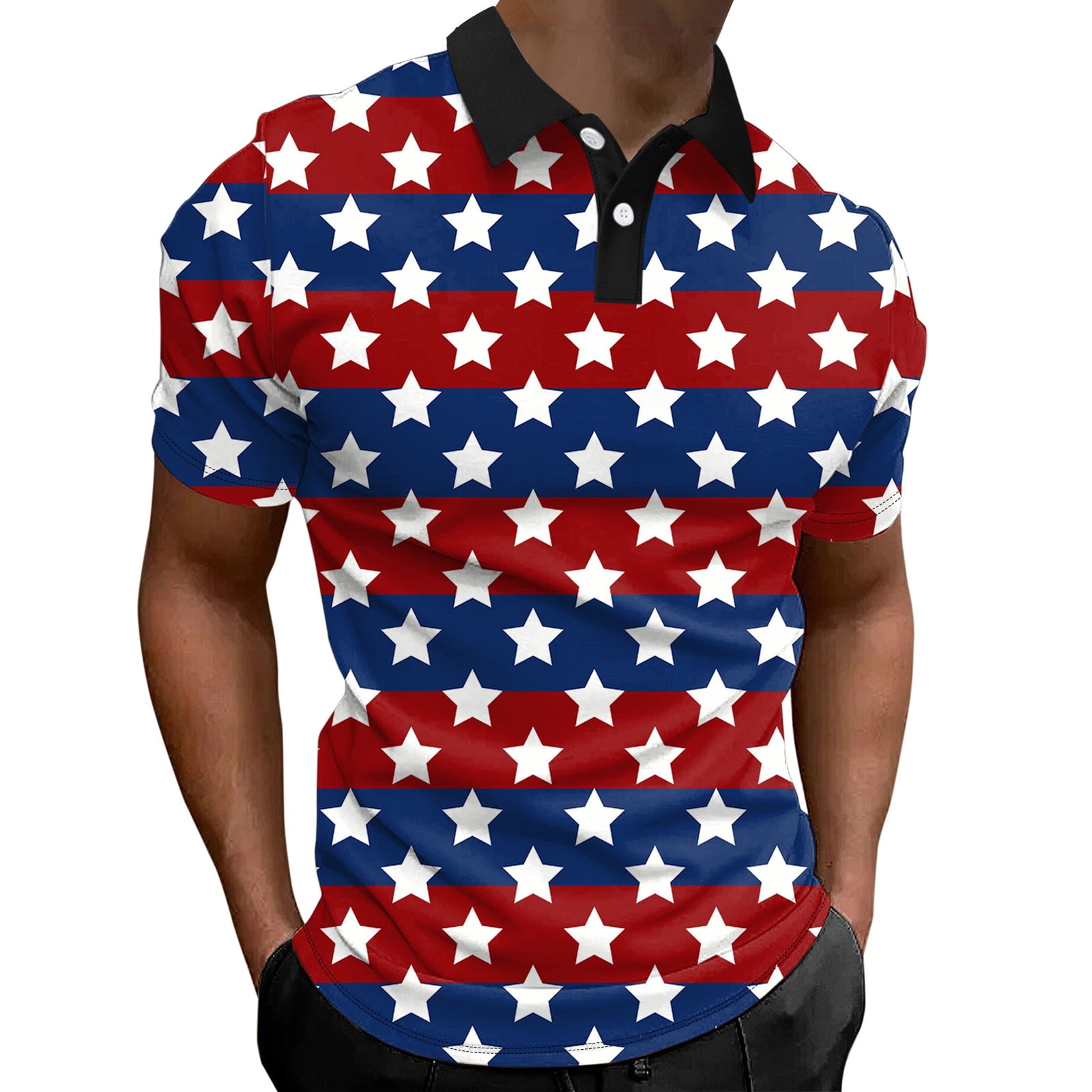 Caqnni Summer Men's Short Sleeve Golf Polos American Flag Print Short ...