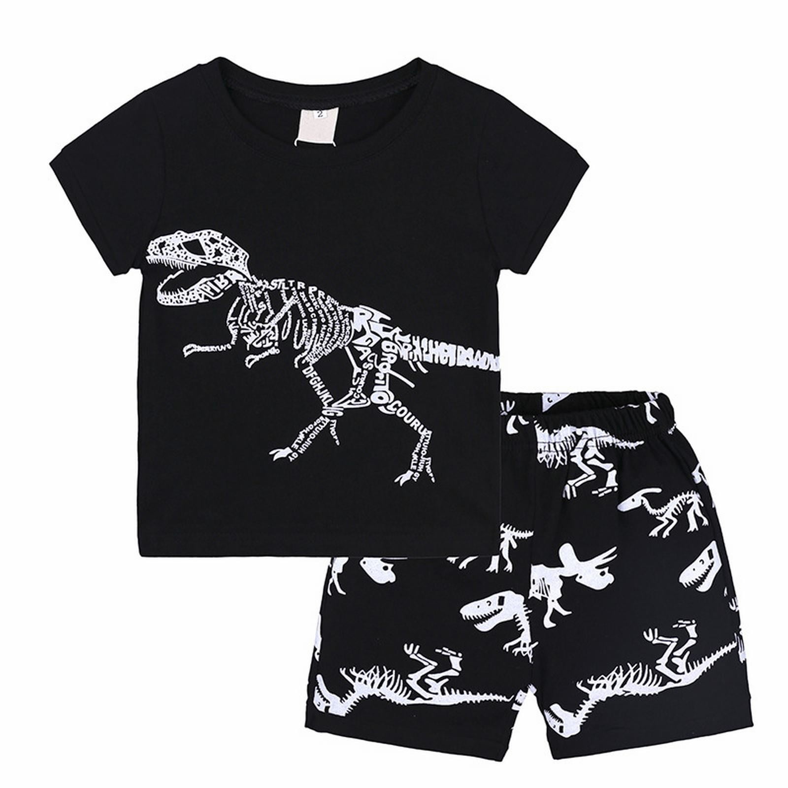 Caqnni Toddler Baby Boys Cartoon Outfit Set Kids Dinosaur T Shirt Short ...