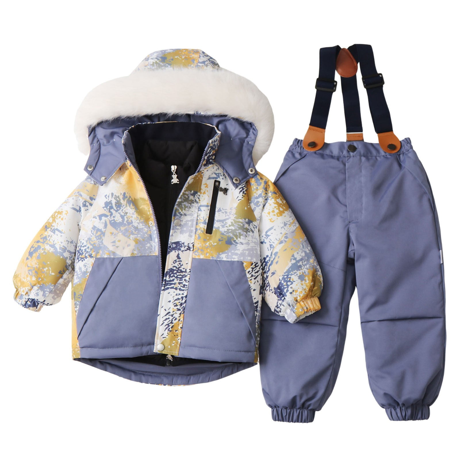 Caqnni Toddler Baby Boys Girls Kids Hooded Down Jacket Coat and Ski Bib Pants Snowsuit Winter ...