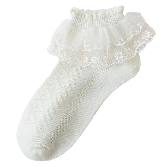 Caqnni Toddler Baby Girls Ruffle Lace Socks Cotton Frilly Ankle Socks ...