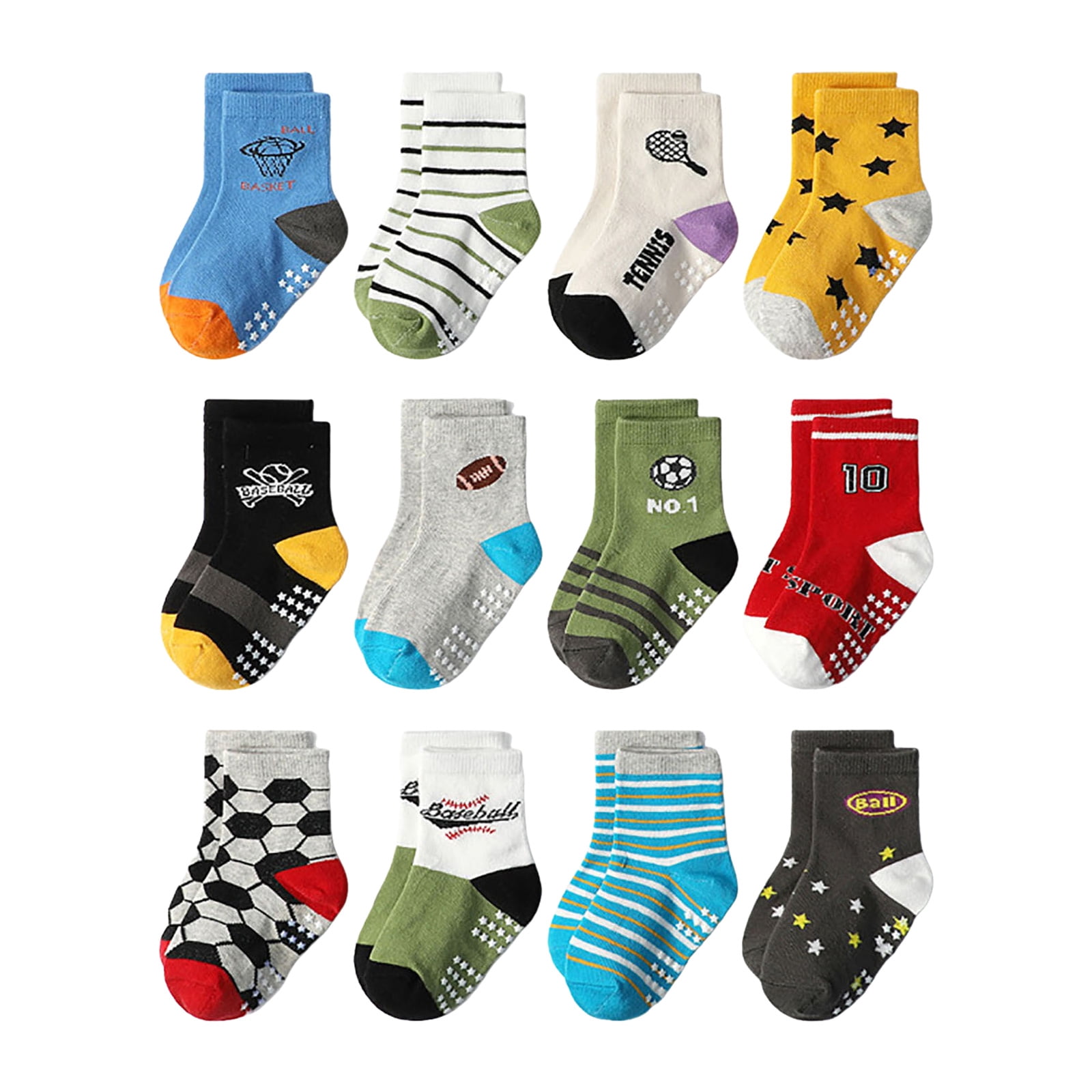 Caqnni Toddler Boy Socks with Grips 1Pairs Kids Anti Slip Cotton Crew ...