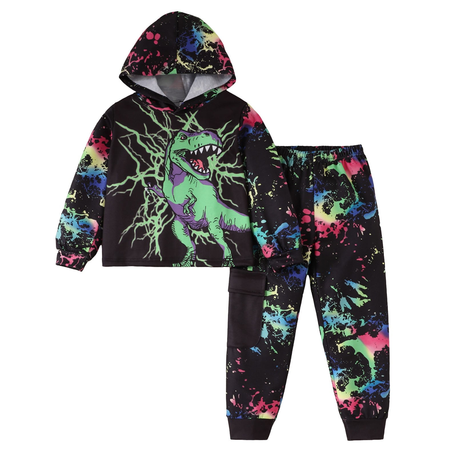 Caqnni Toddler Boys Girlss Little Girls Cotton 2PCS Dinosaur outfits Sets Long Sleeve Crewneck ...