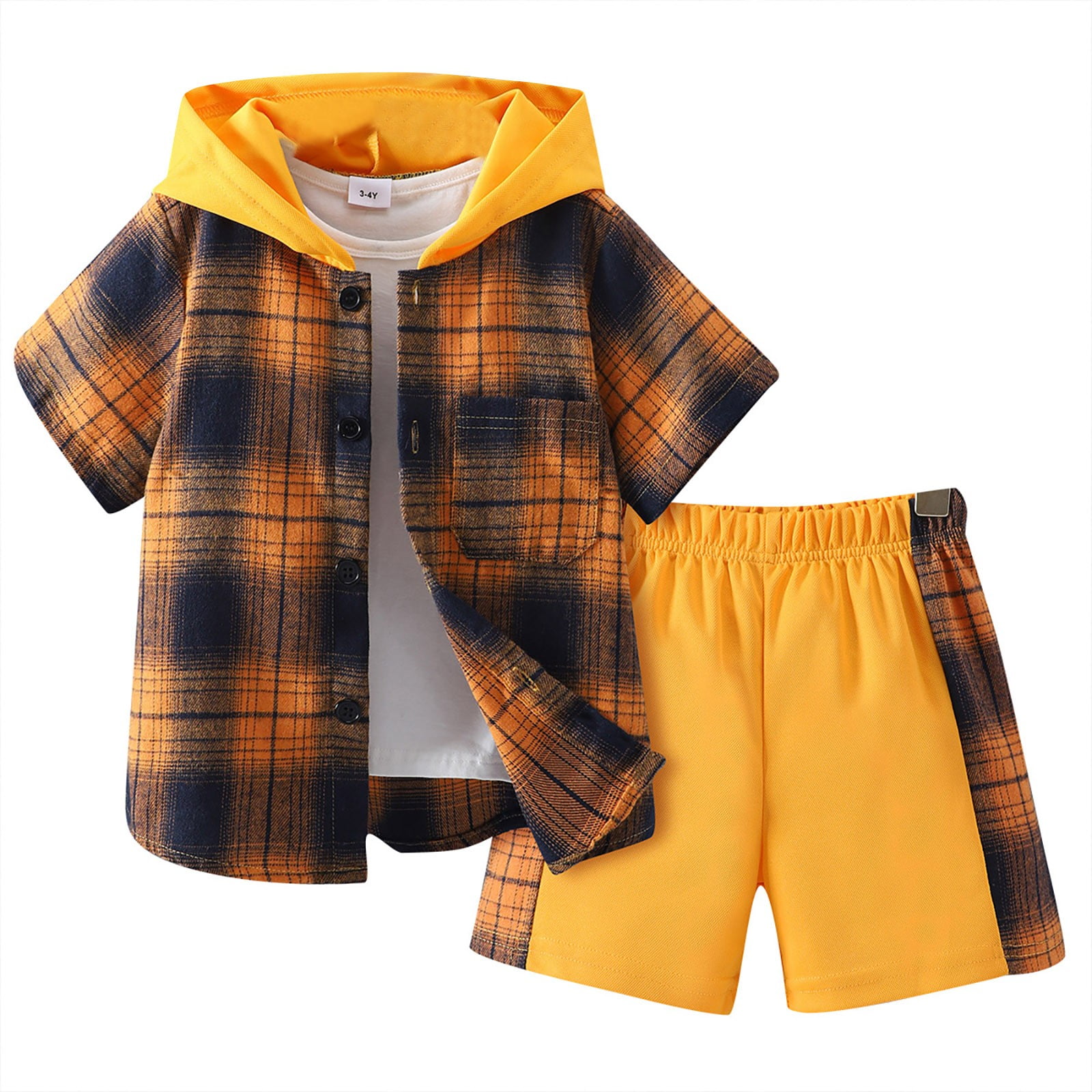Caqnni Toddler Little Boy Plaid Hoodie Outfits Short Sleeve Plaid Hoodie Sweatshirts Tops ...