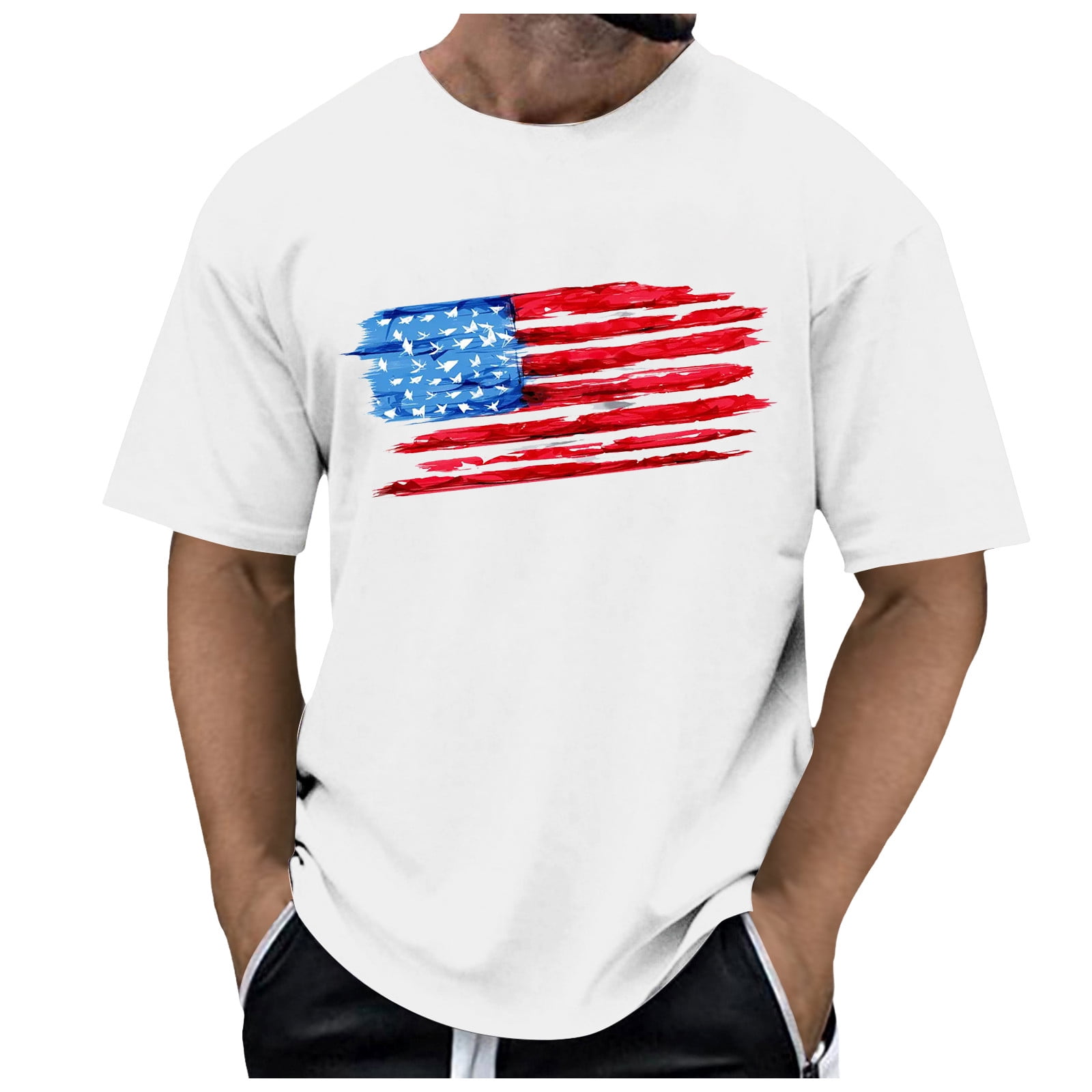 Caqnni USA Flag Top Short Sleeve T-Shirt Fashion Mens 3D Printed ...