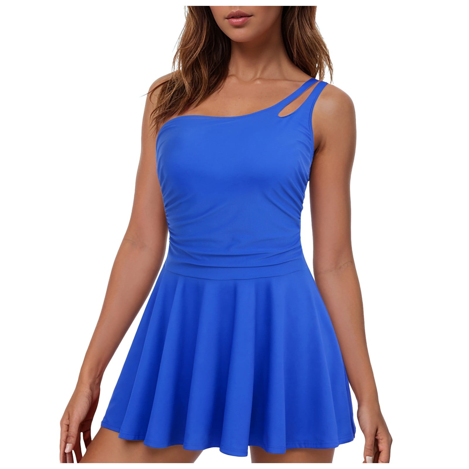 Caqnni Women Tankini Top Swim Tops Ruched One Shoulder Bathing Suit ...