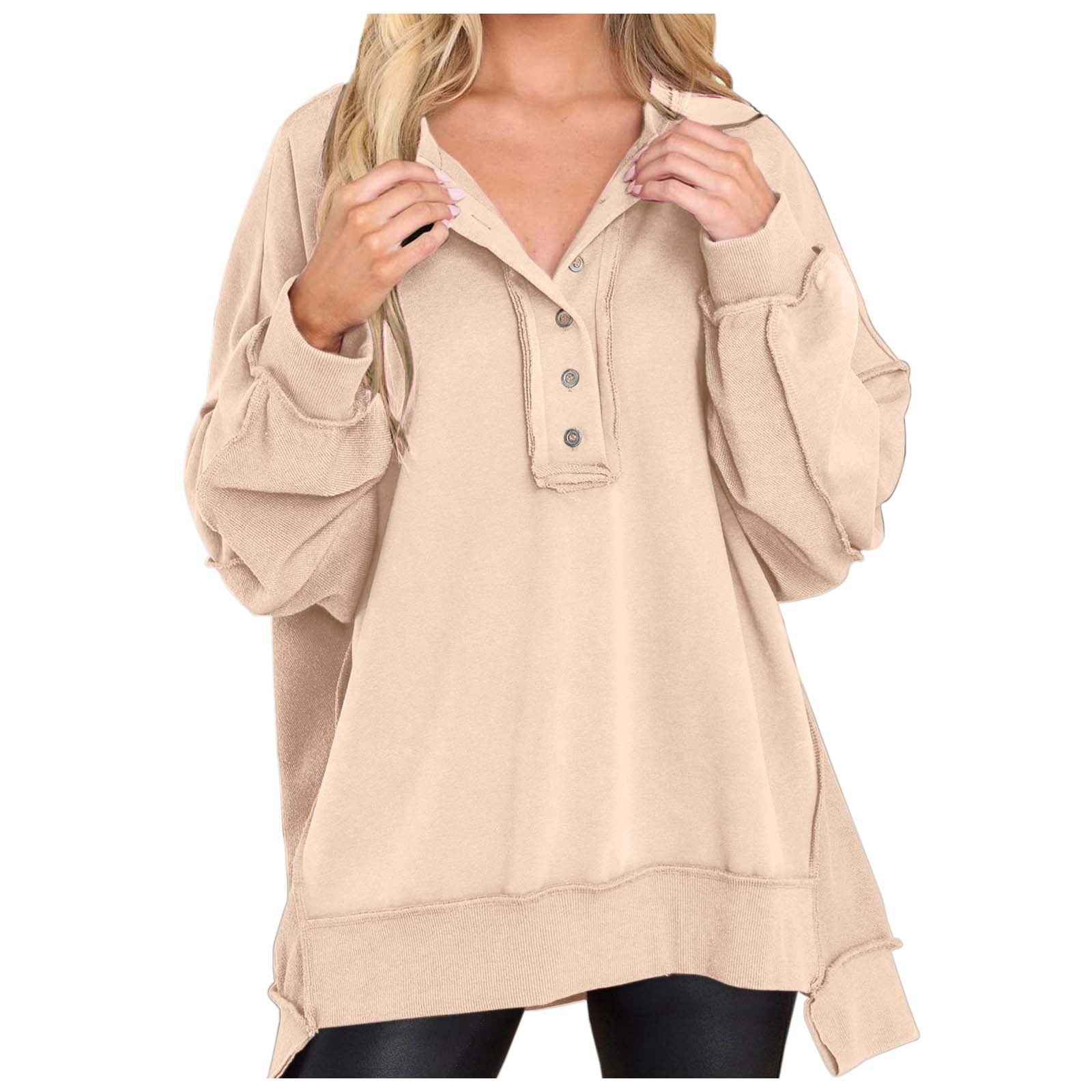 Caqnni Womens Sweaters Button Down Sweatshirts Cropped Thumb Sleeve ...
