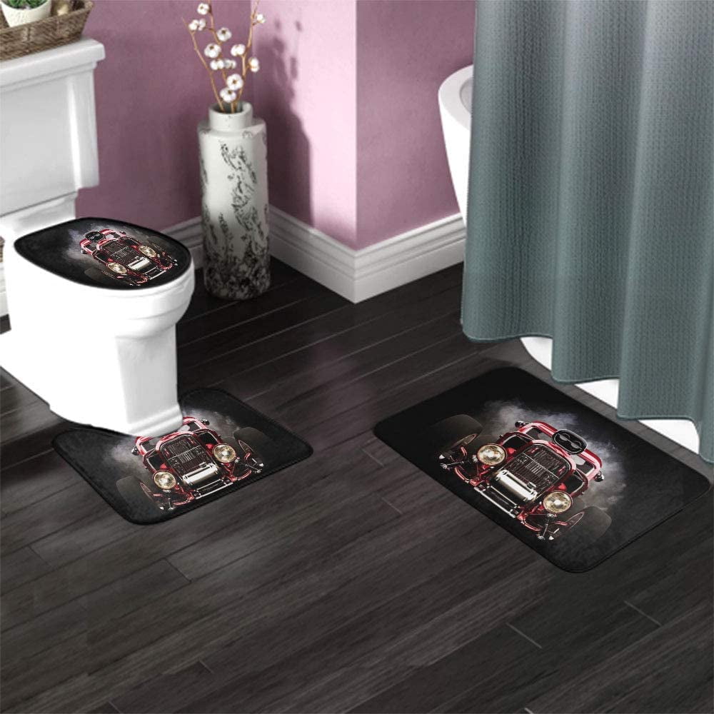 Car 3 Pieces Bathroom Rug Set Hot Rod with Smoke Background Non-Slip ...