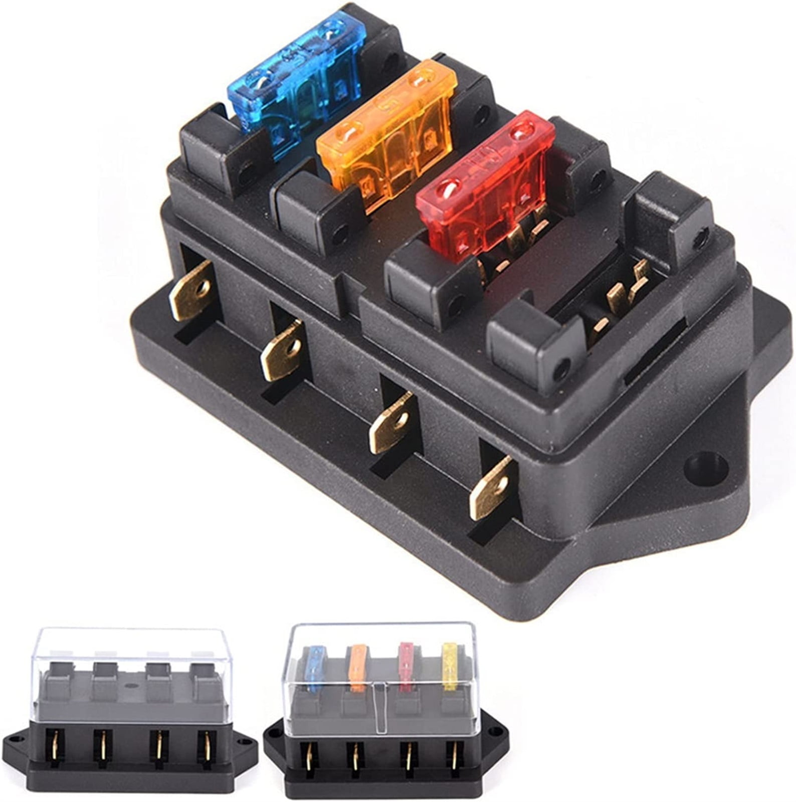 Car 4 Way Circuit Standard ATO Blade Fuse Box Block Holder 12V/24V+4 ...