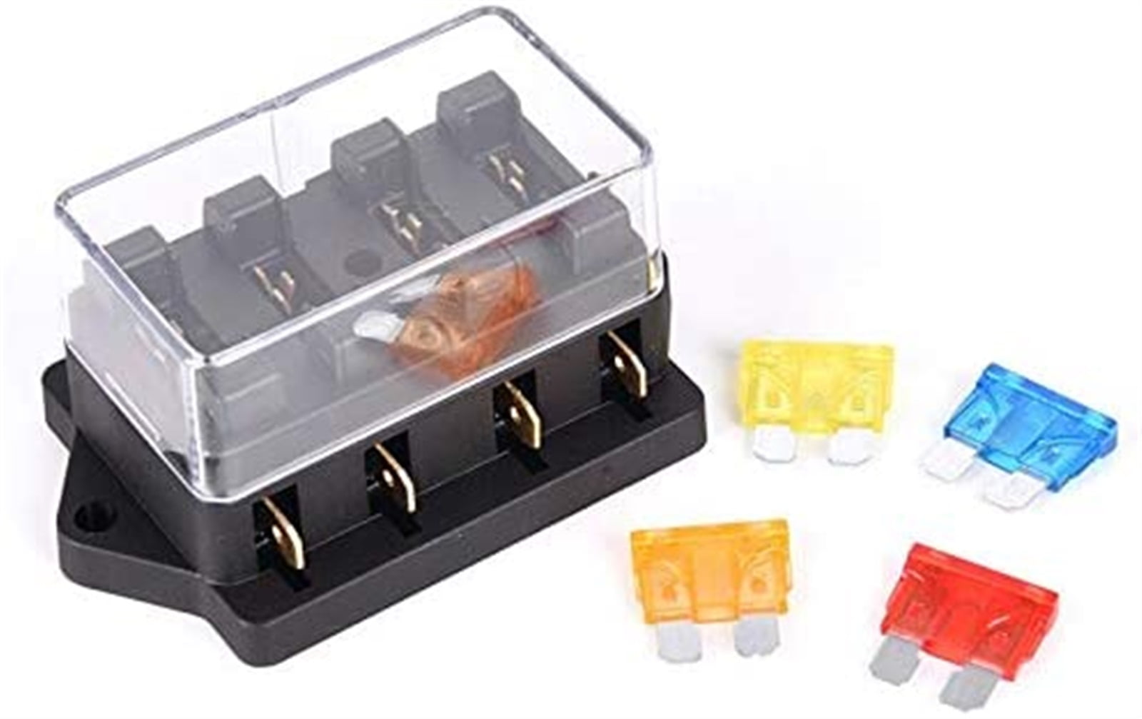 Car 4 Way Circuit Standard ATO Blade Fuse Box Block Holder 12V/24V+4 ...