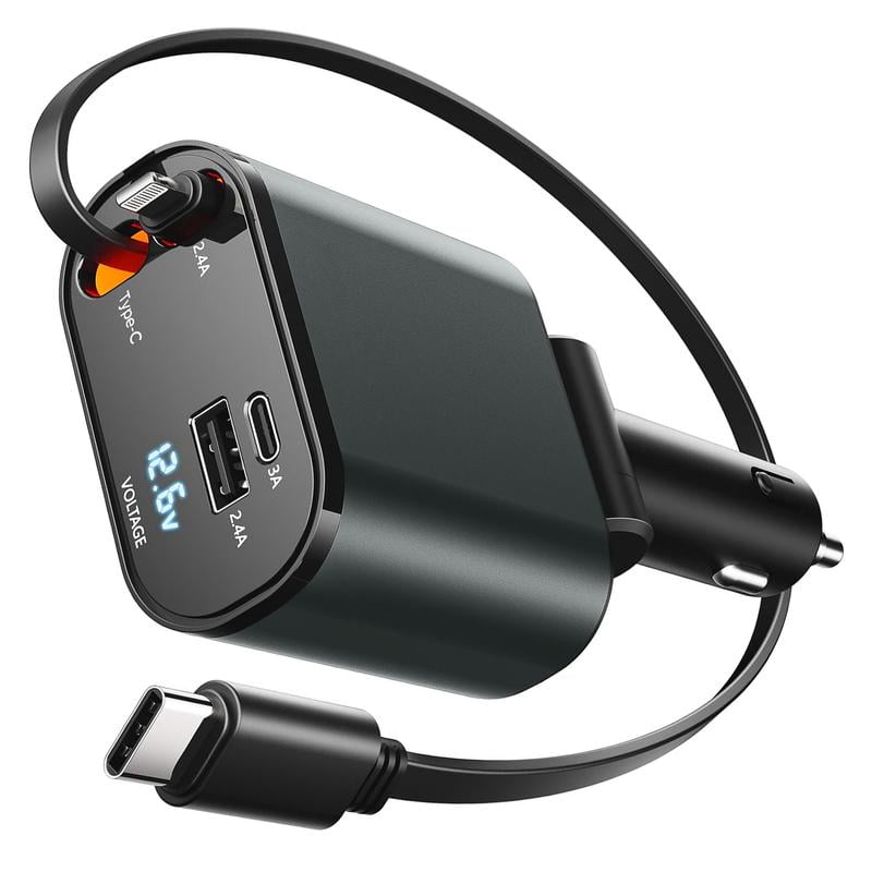 Car 4-in-1 Retractable Charger: 60W Fast USB C Charging Adapter with ...