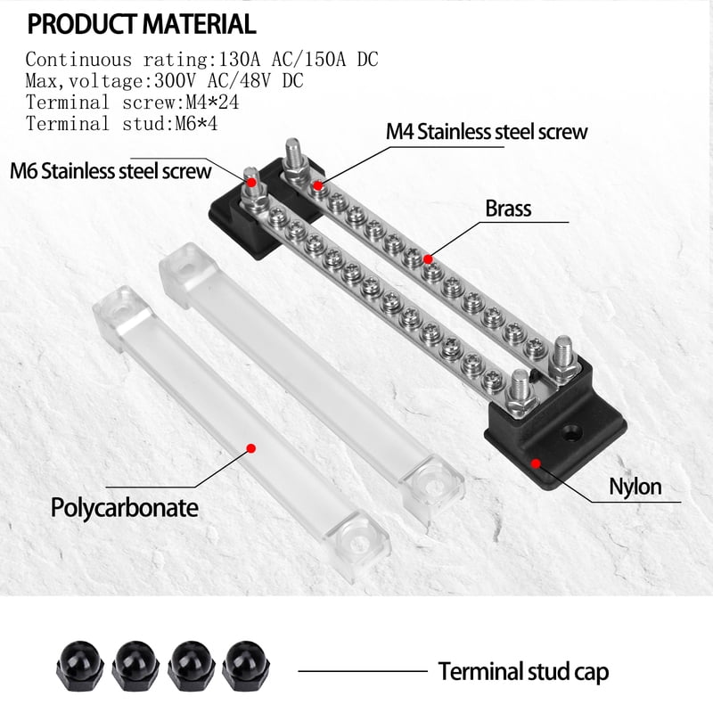 Car 6/12/24 Terminal Block Positive Negative Bus Bar 150A 12-48V Power ...