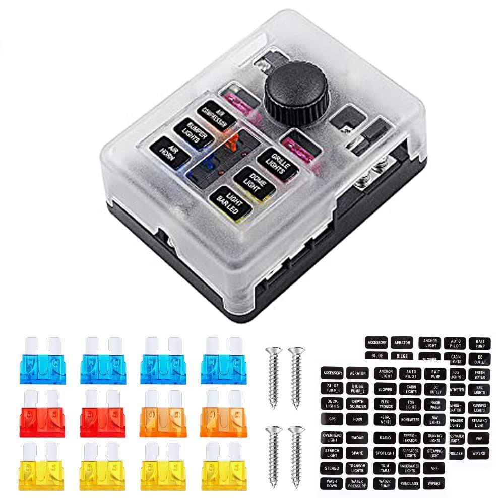 Car 6-way fuse box positive and negative poles with LED lights fuse ...